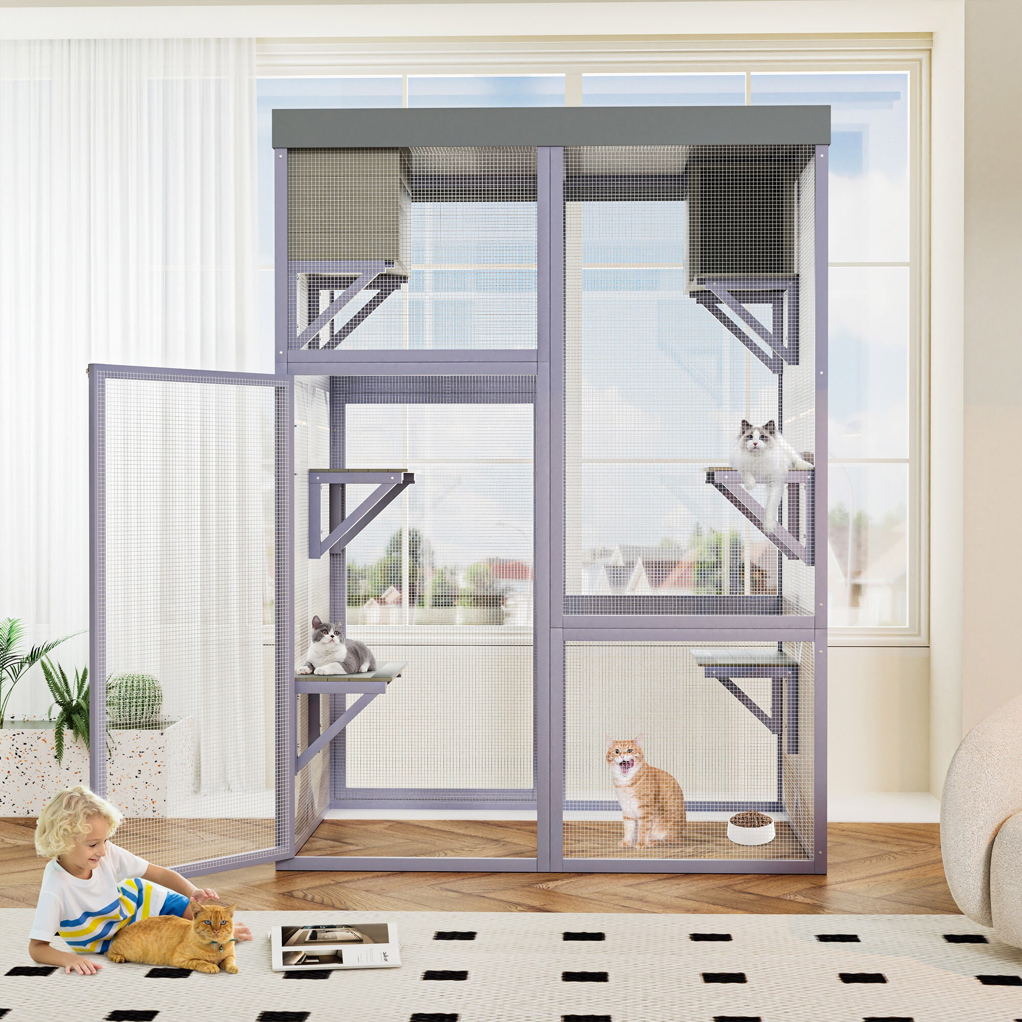 LOVMOR Outdoor Wooden Catio Multi functional Cat Enclosure 4 Platforms ...