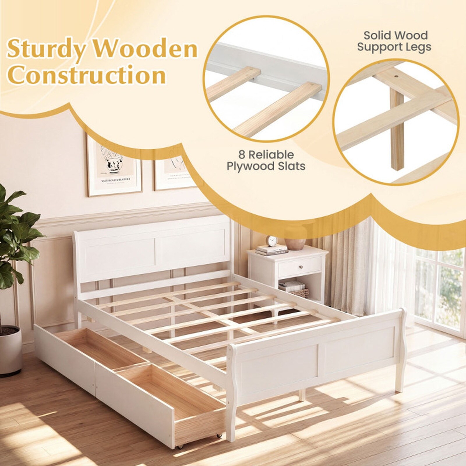 SUGIFT Full Size Bed Frame with 2 Storage Drawers and Footboard for ...
