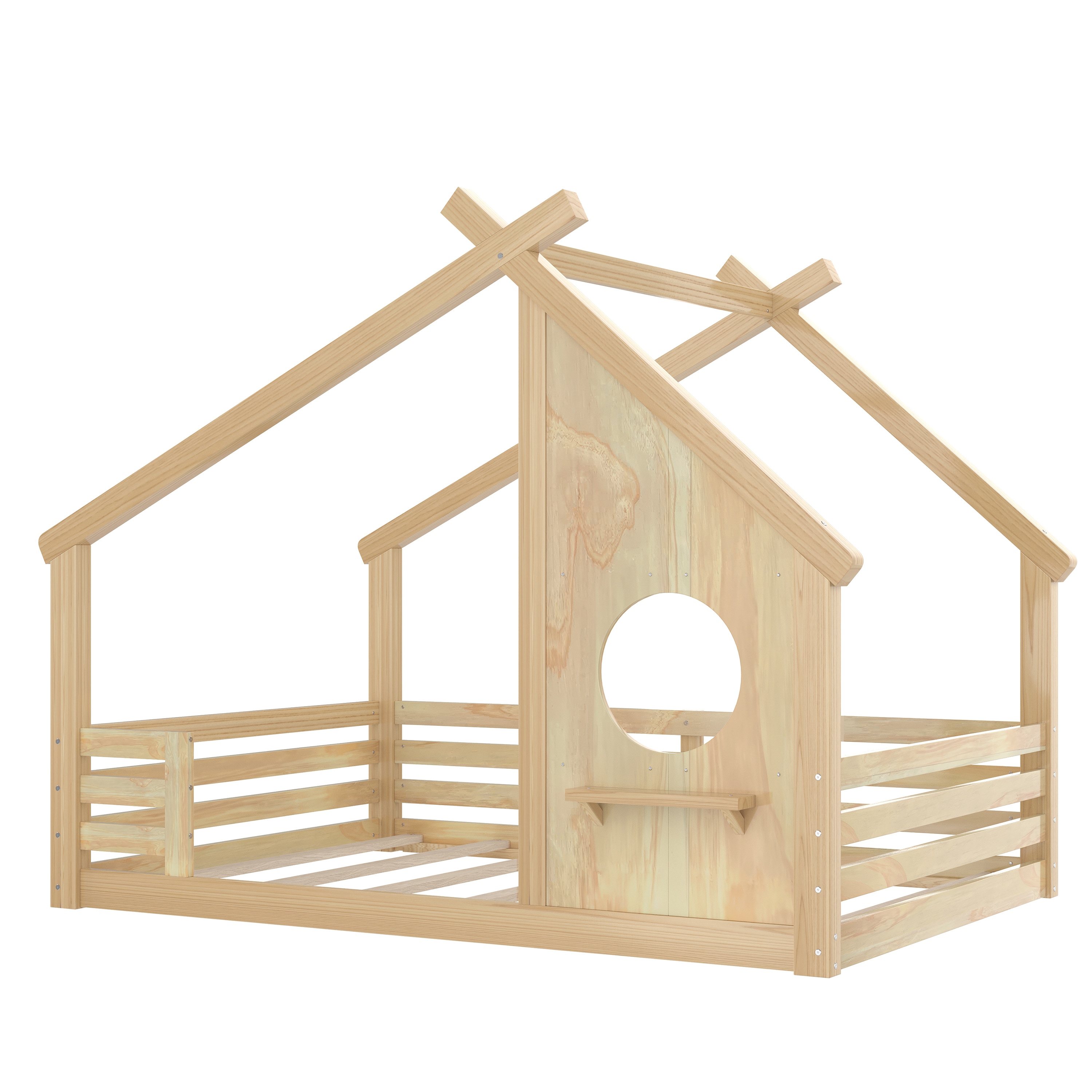 Hrinhom Twin Natural Wood Platform Bed with Headboard in the Beds ...