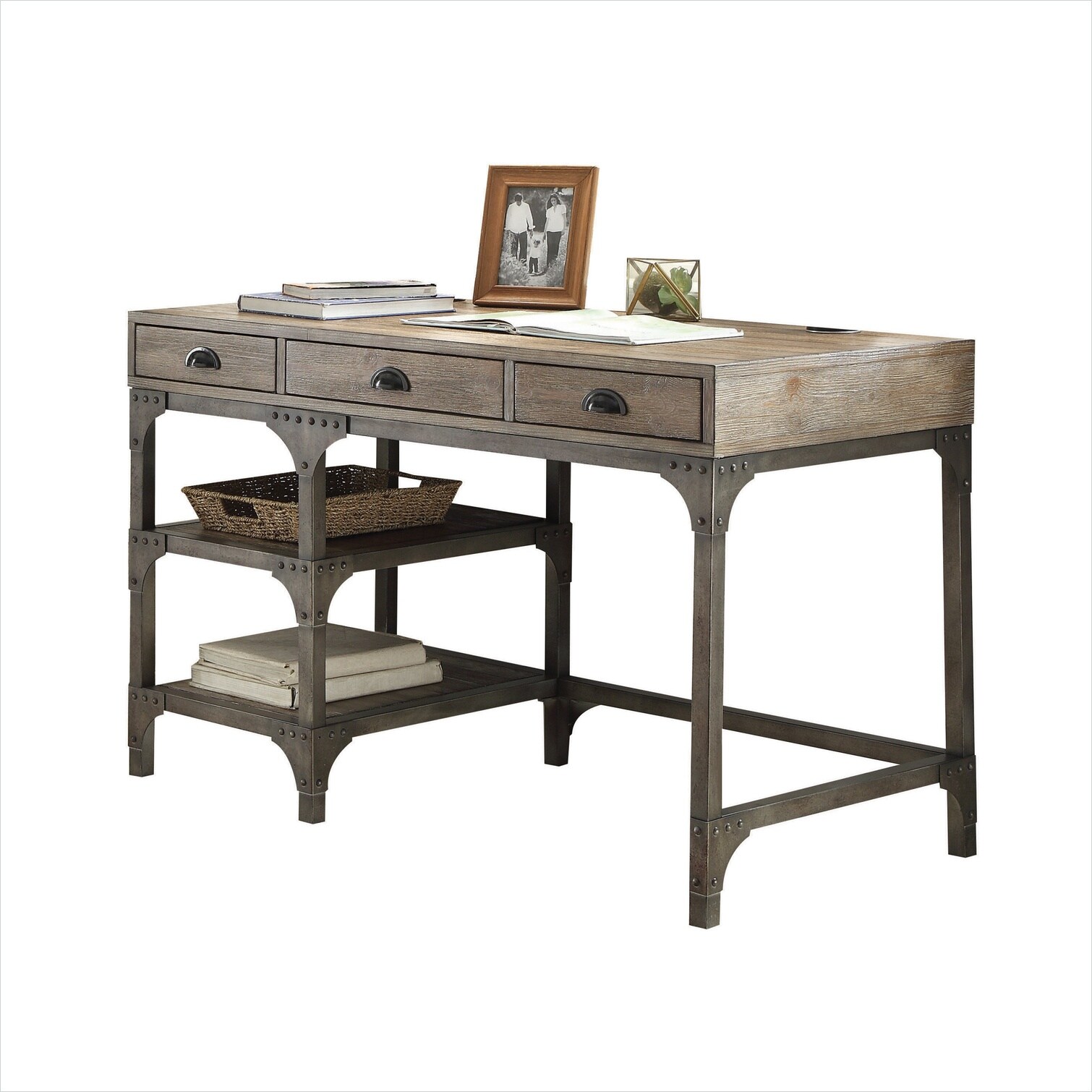 Naturefalls Writing Desk with Storage in Weathered Oak and Antique ...