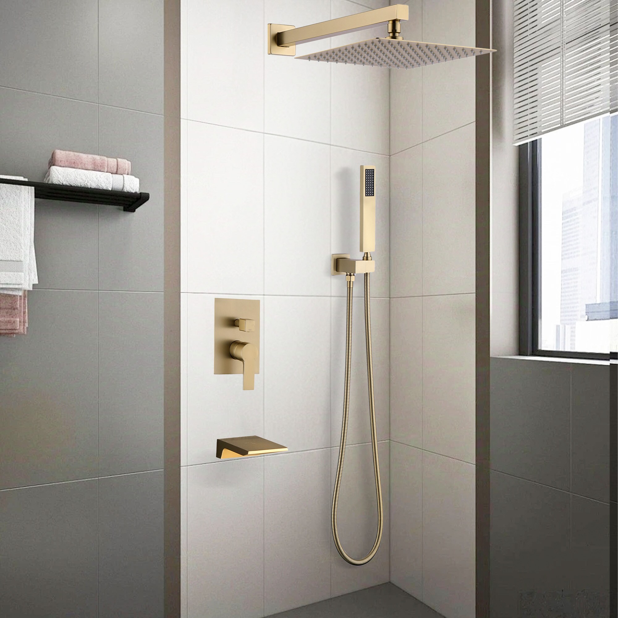 LUXEYARD 10inch Wall Mounted Rainfall Shower Head System Shower Faucet ...