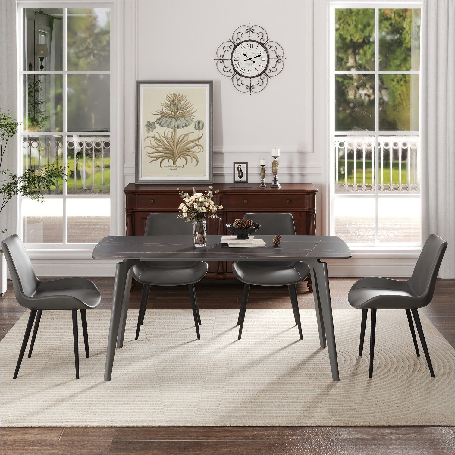 SunJet Rectangular Dining Table with Cool Gray Sintered Stone Top and ...
