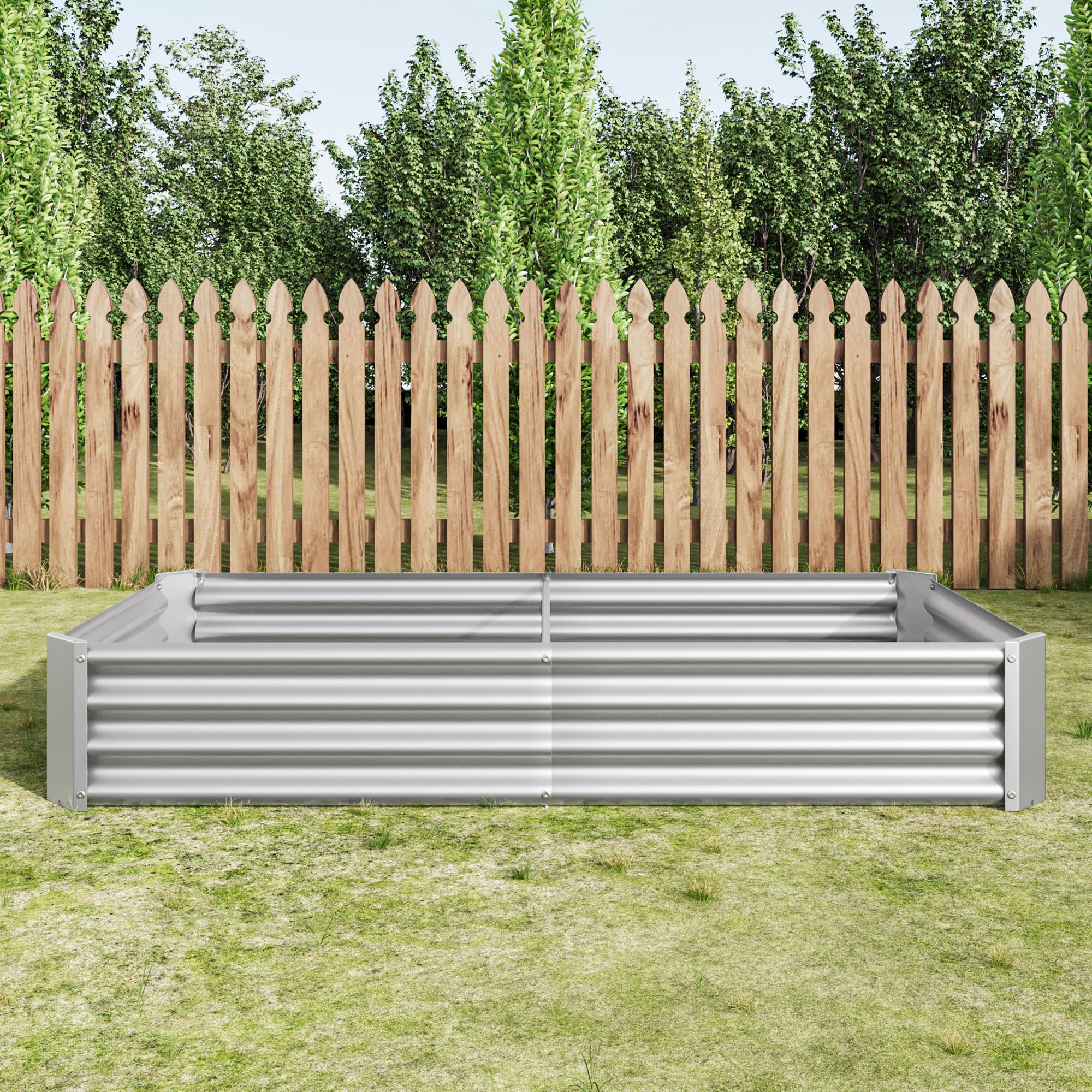 Luupatchy Silver Galvanized Metal Raised Garden Bed Corrugated Planter ...