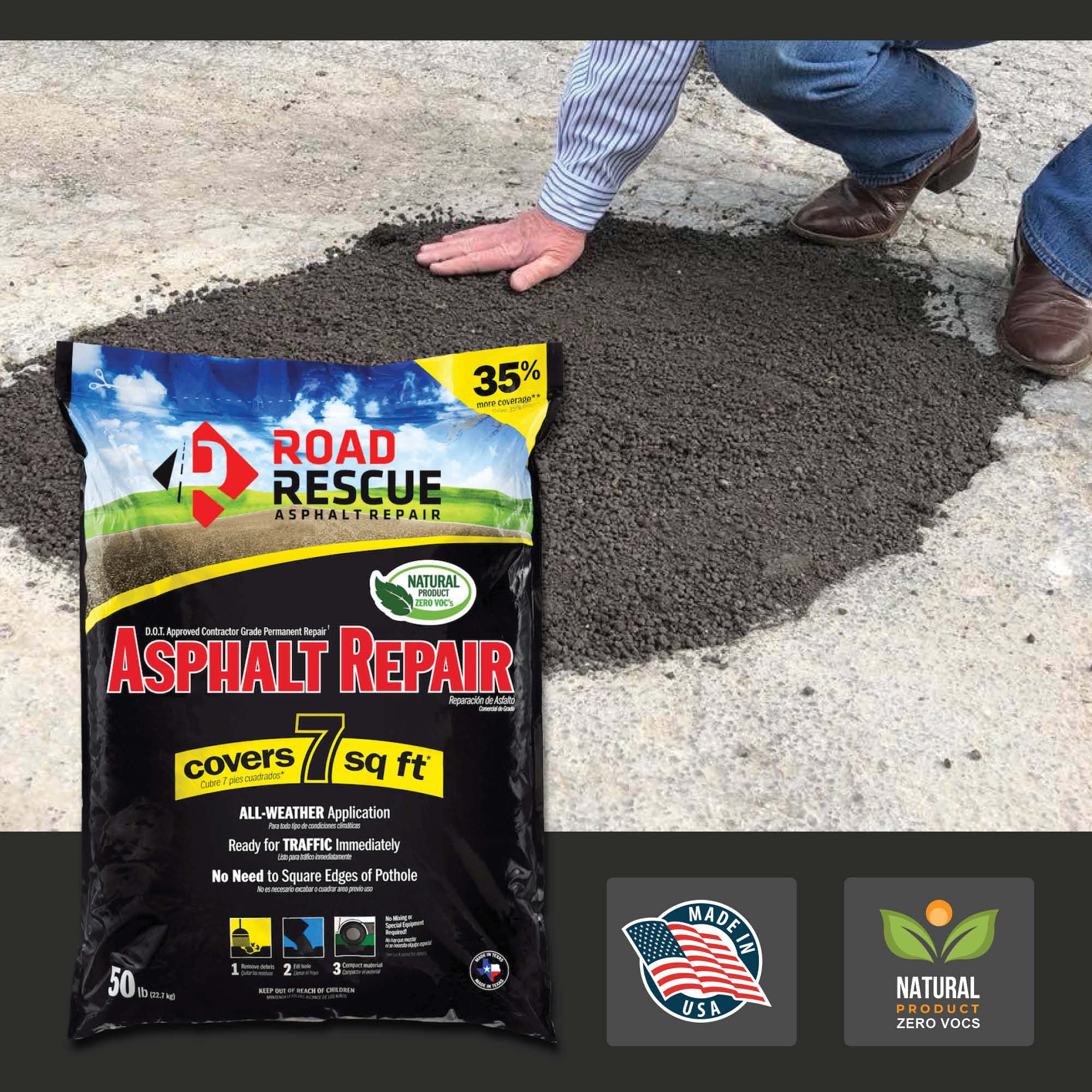 Road Rescue AP-50 Asphalt Repair Cold Patch 48.4 lb (21.95 kg) 7 sq ft ...