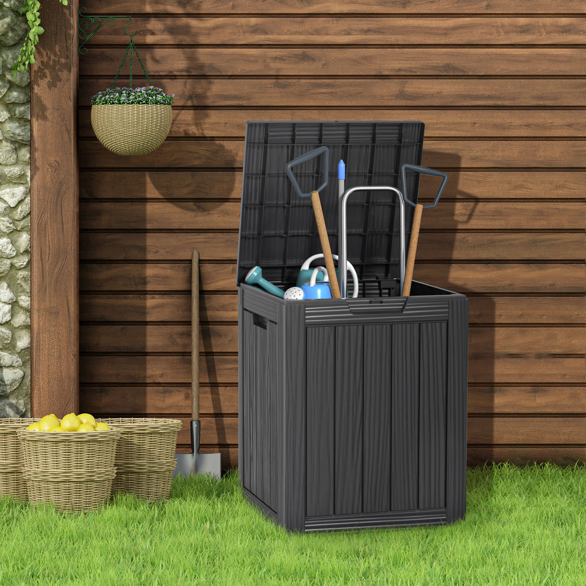 Vynxaria 28GAL 113L Outdoor Storage Deck Box Black Weatherproof ...