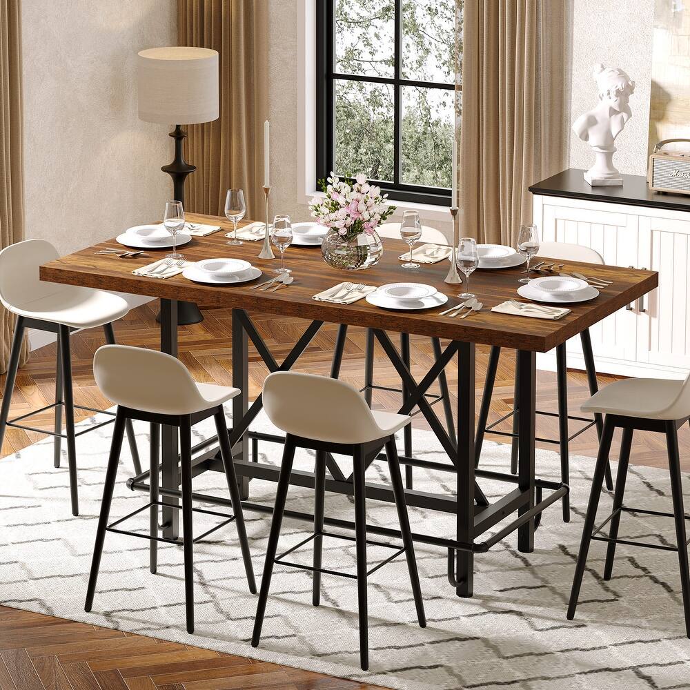 Tribesigns Bar Table Industrial Counter Height Pub Table with Metal ...