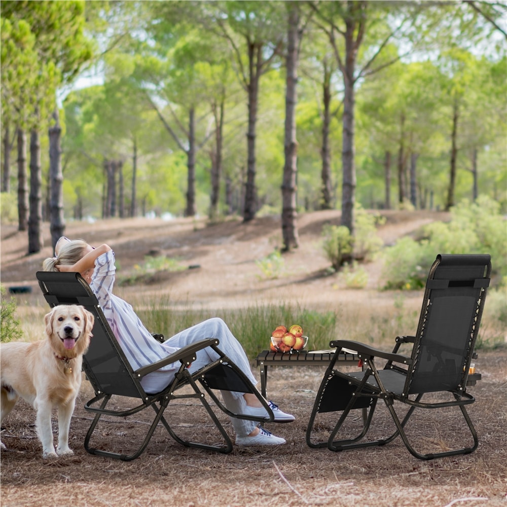Yaheetech Black 2pcs 26in Foldable Patio Zero Gravity Chair Camping ...