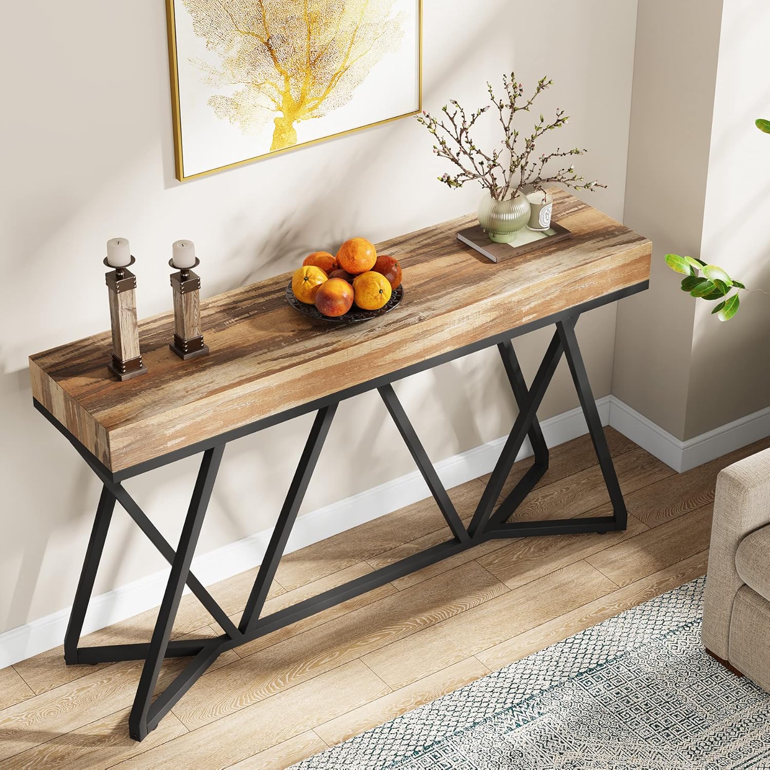 Tribesigns 55.1 inches Sofa Console Table with Unique Metal Base ...