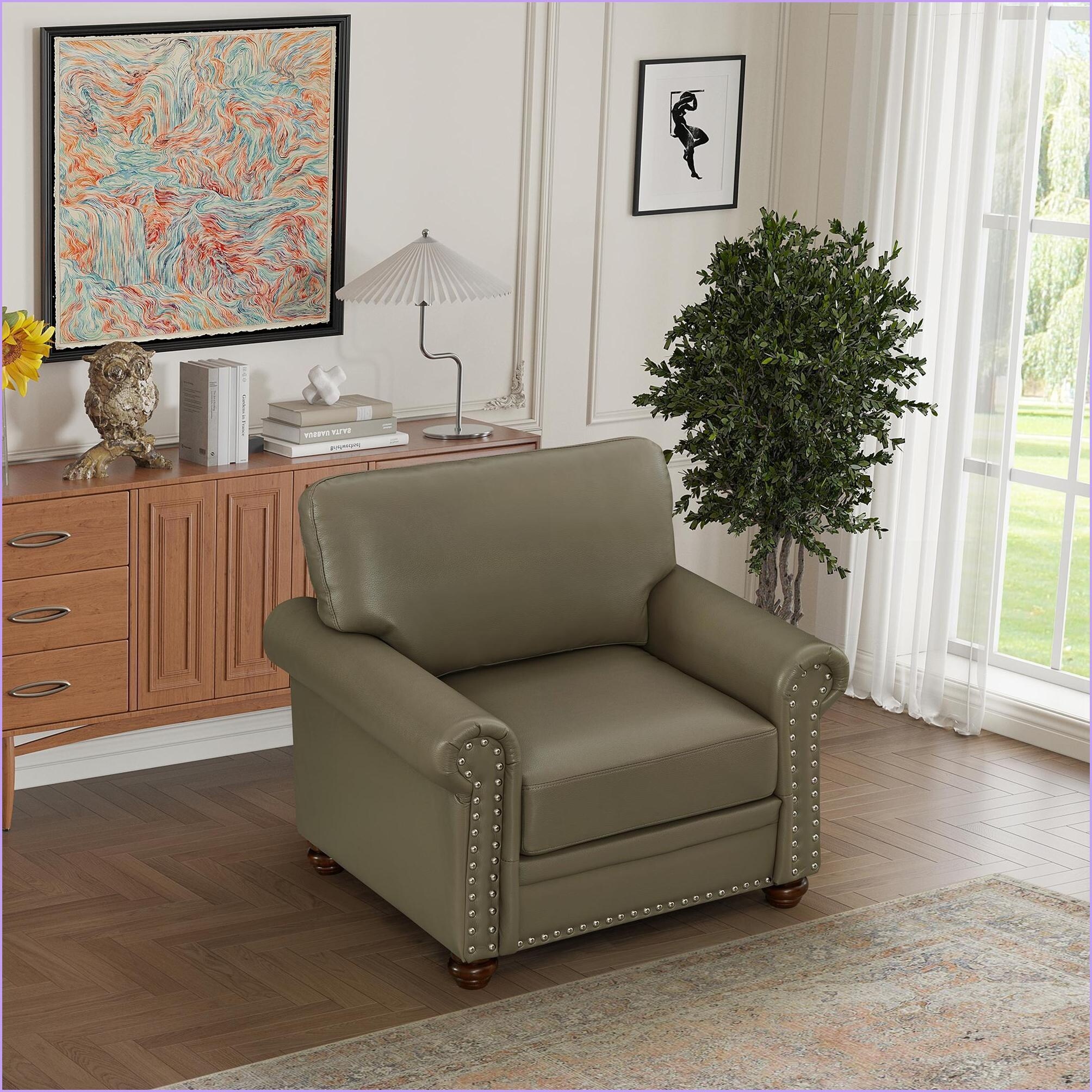 Watnature Sofas Couches Single-Seat Sofa with Solid Wood Legs Tan Brown ...