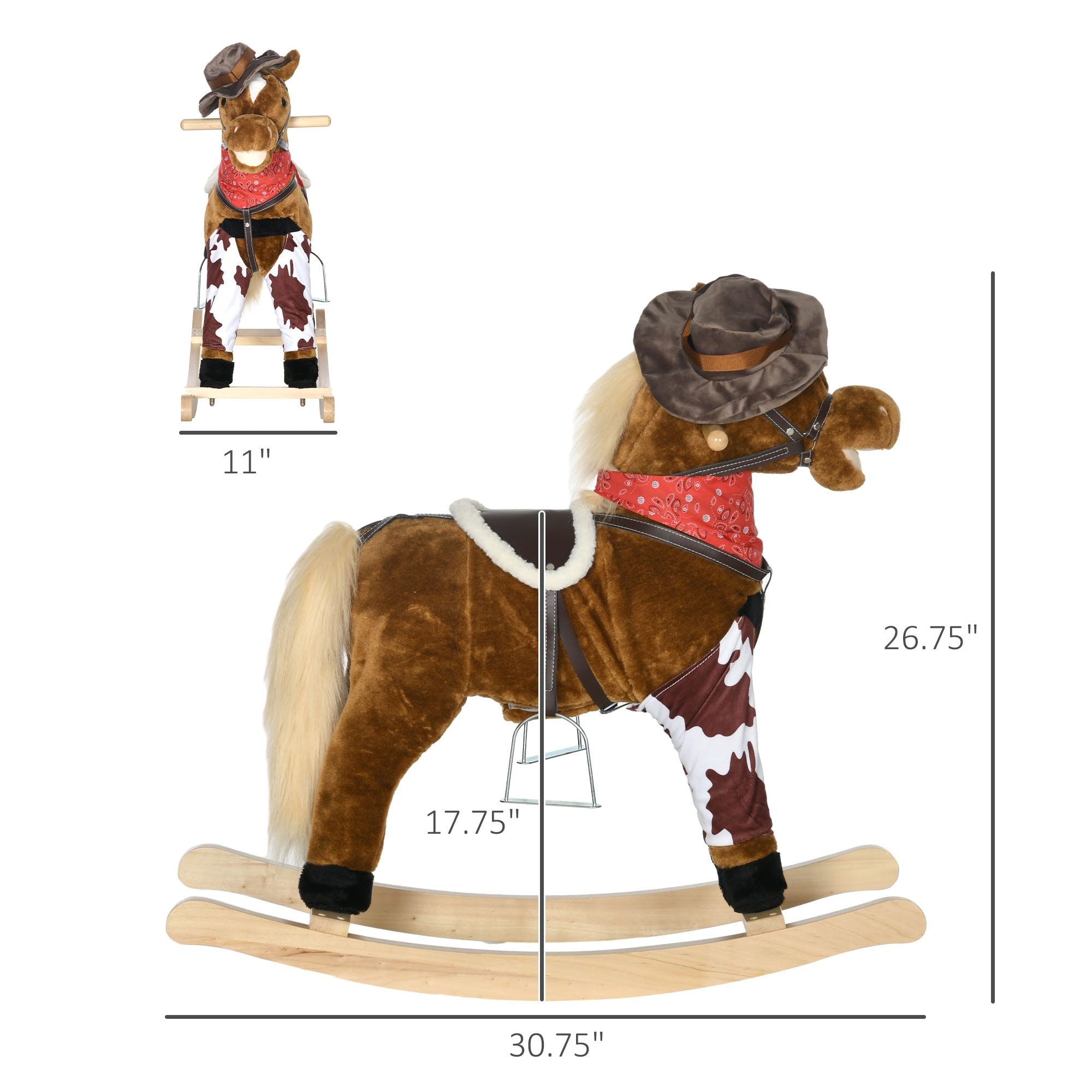 Qaba Baby Rocking Horse Large Riding Horse Plush Animal Rocker with ...