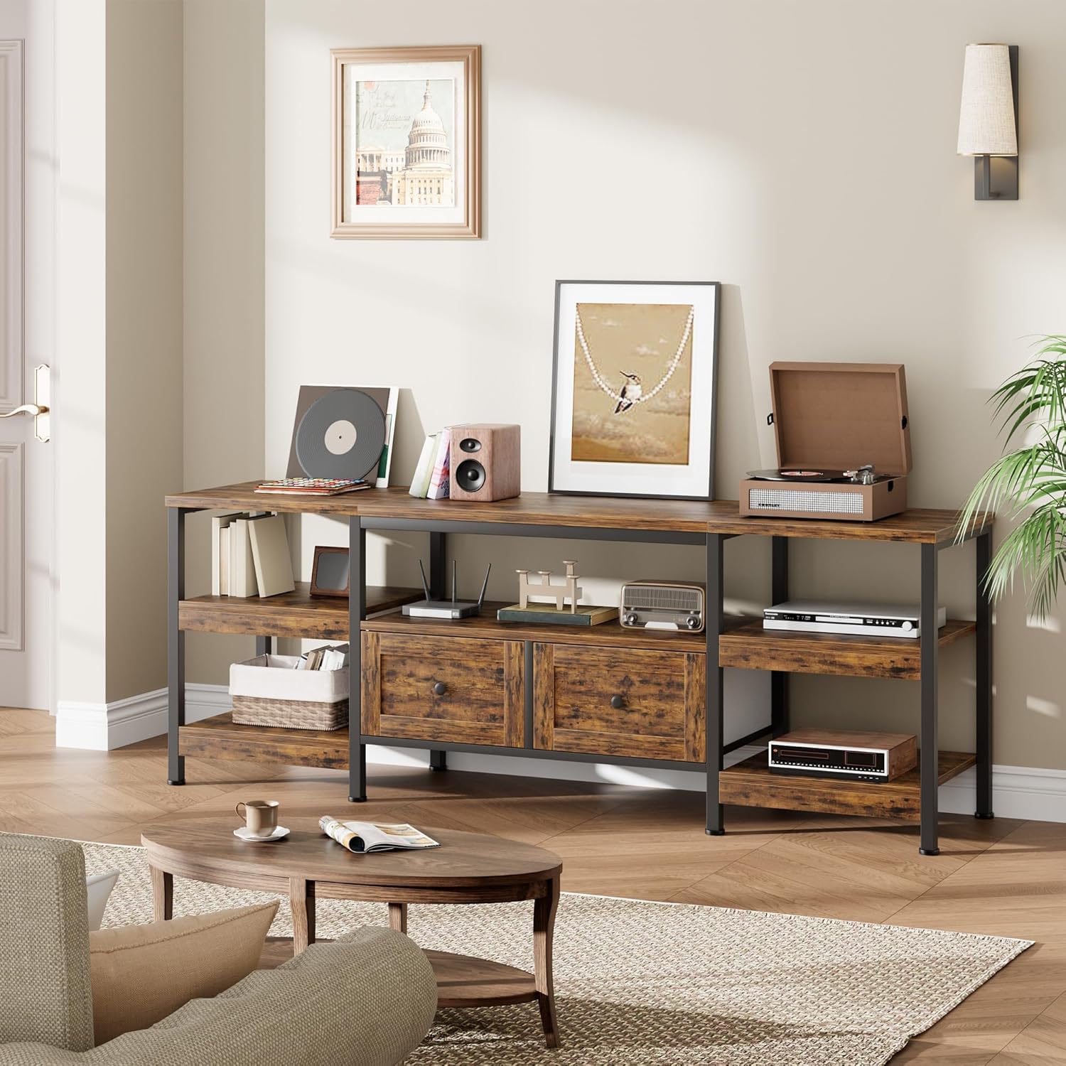 Garvee 71in Industrial TV Stand with 2 Drawers for TVs Up to 80in ...