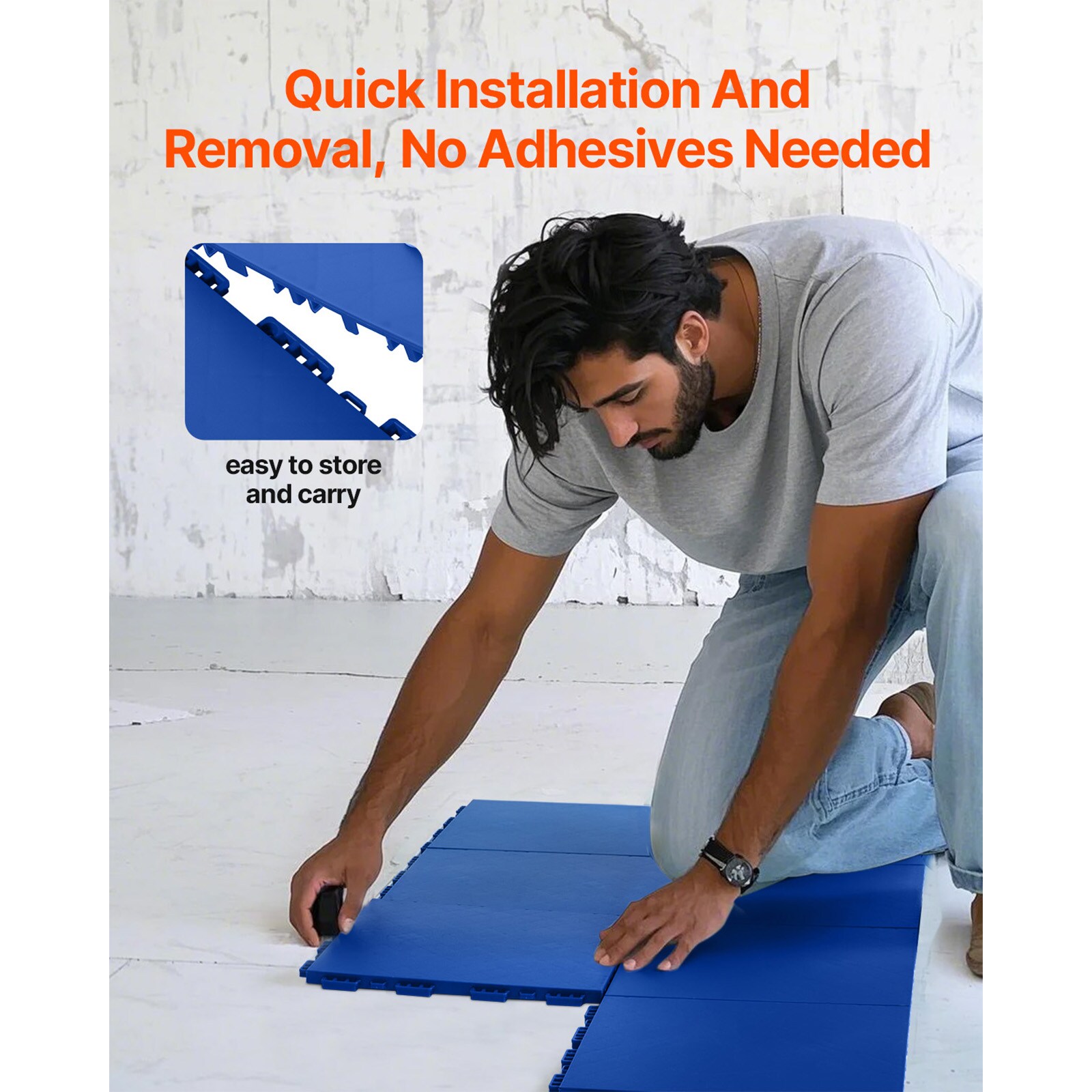 VEVOR 12.4-in x 12.4-in Interlocking Blue Non-Slip Grip Indoor or ...