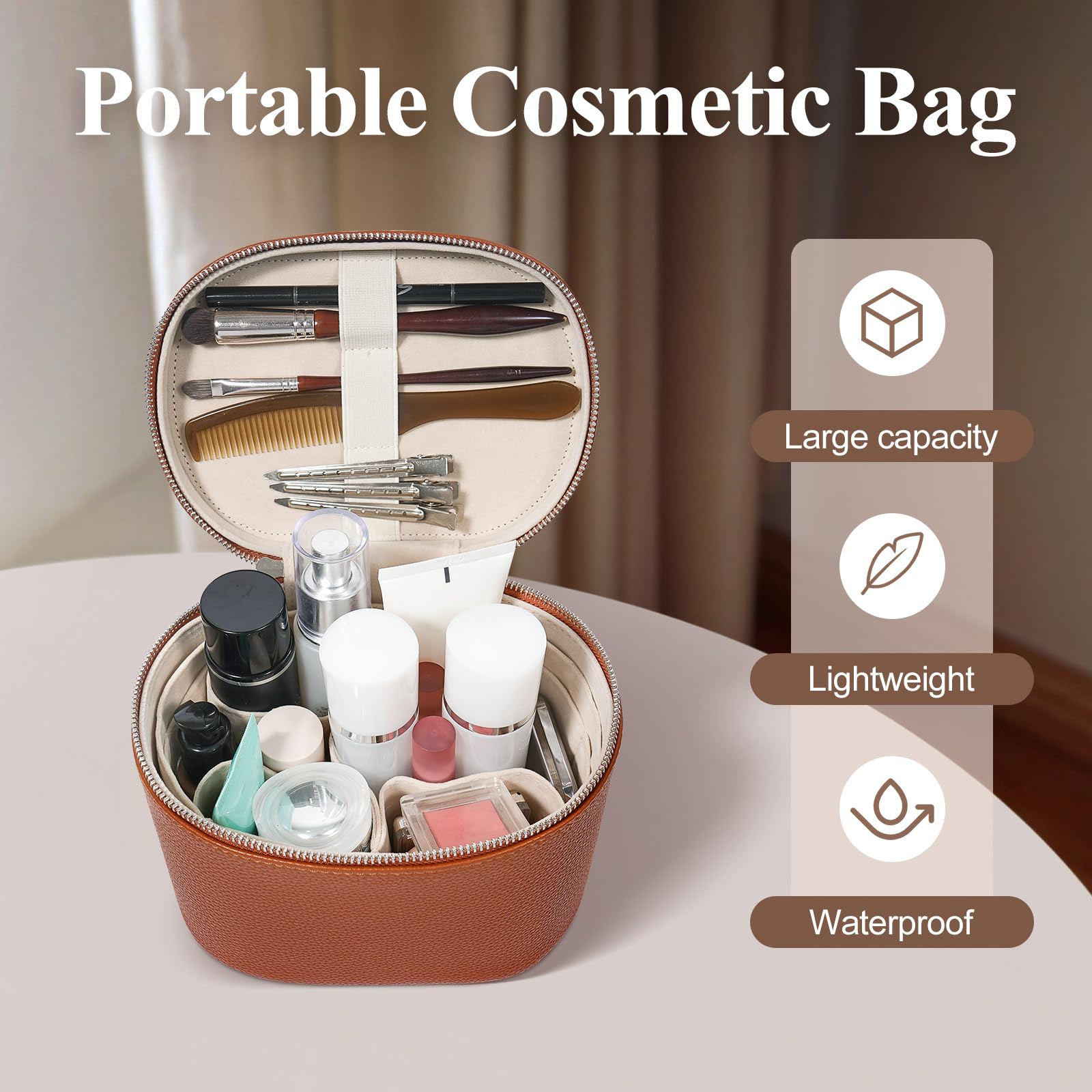 Etokfoks Makeup Bag Travel Make up Case with Compartments and Handle ...