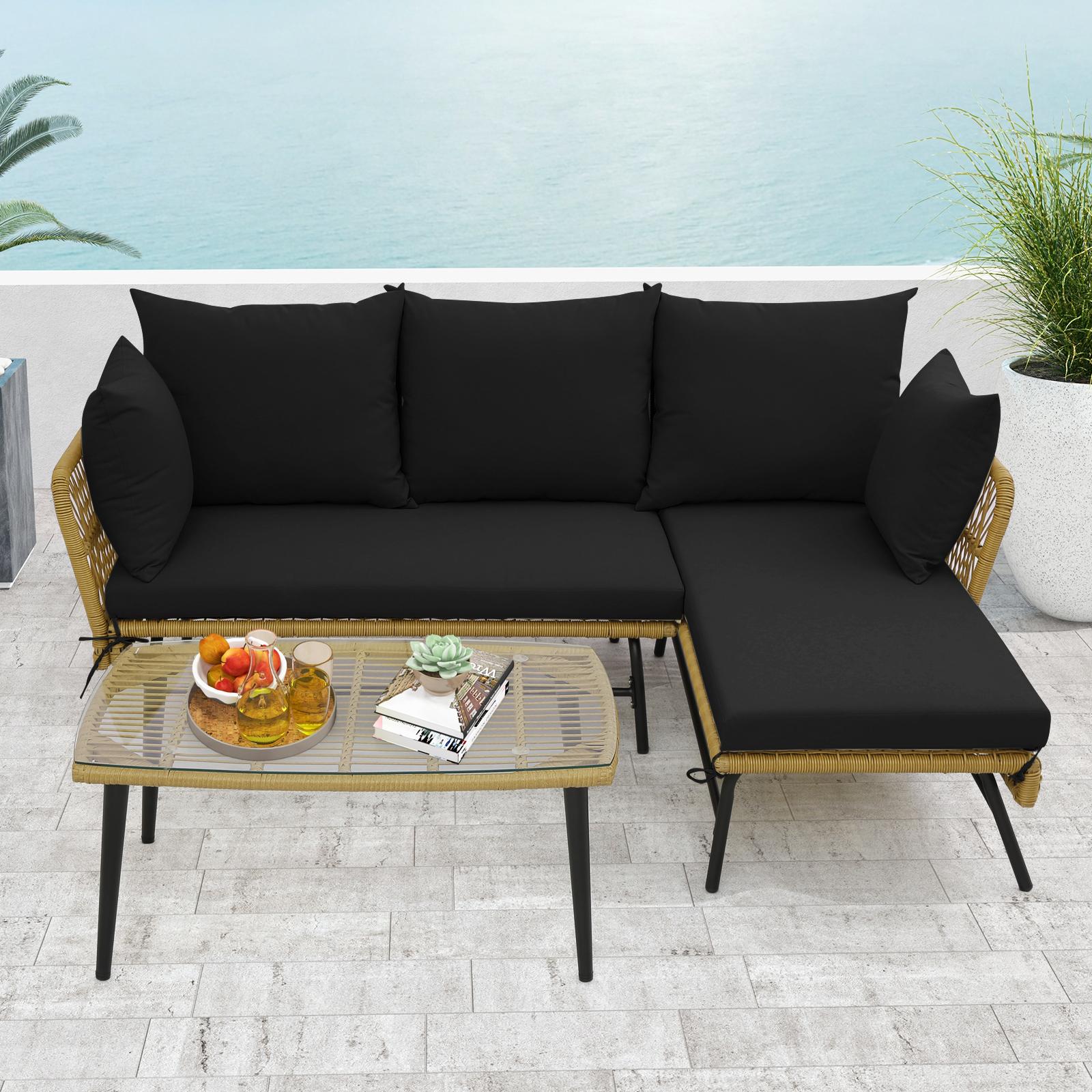 BABOOM Patio Conversation Set 3-Piece Rattan Patio Conversation Set ...
