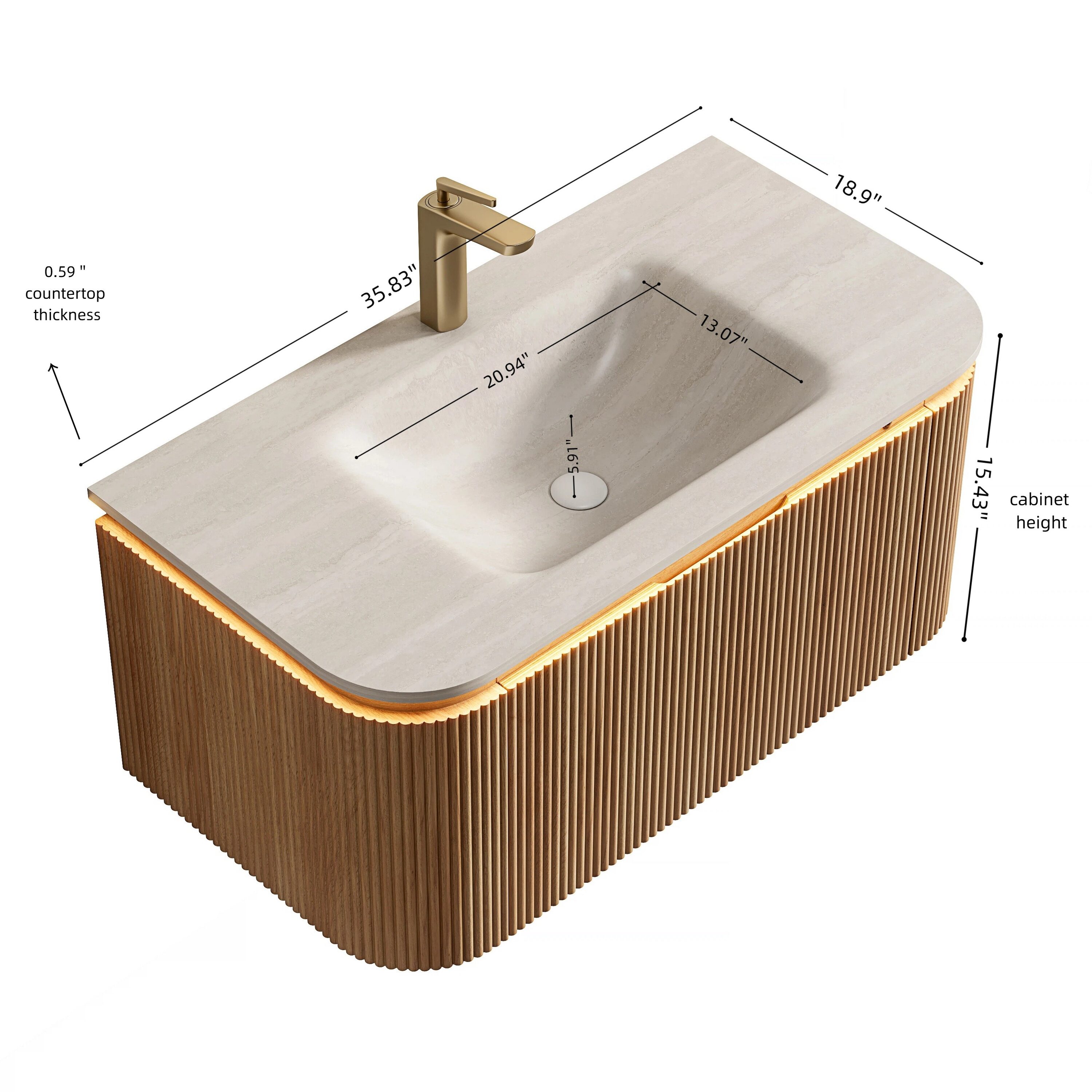 LIVACA 36 inch Natural Woodgrain Color Sintered Stone Bathroom Vanity ...
