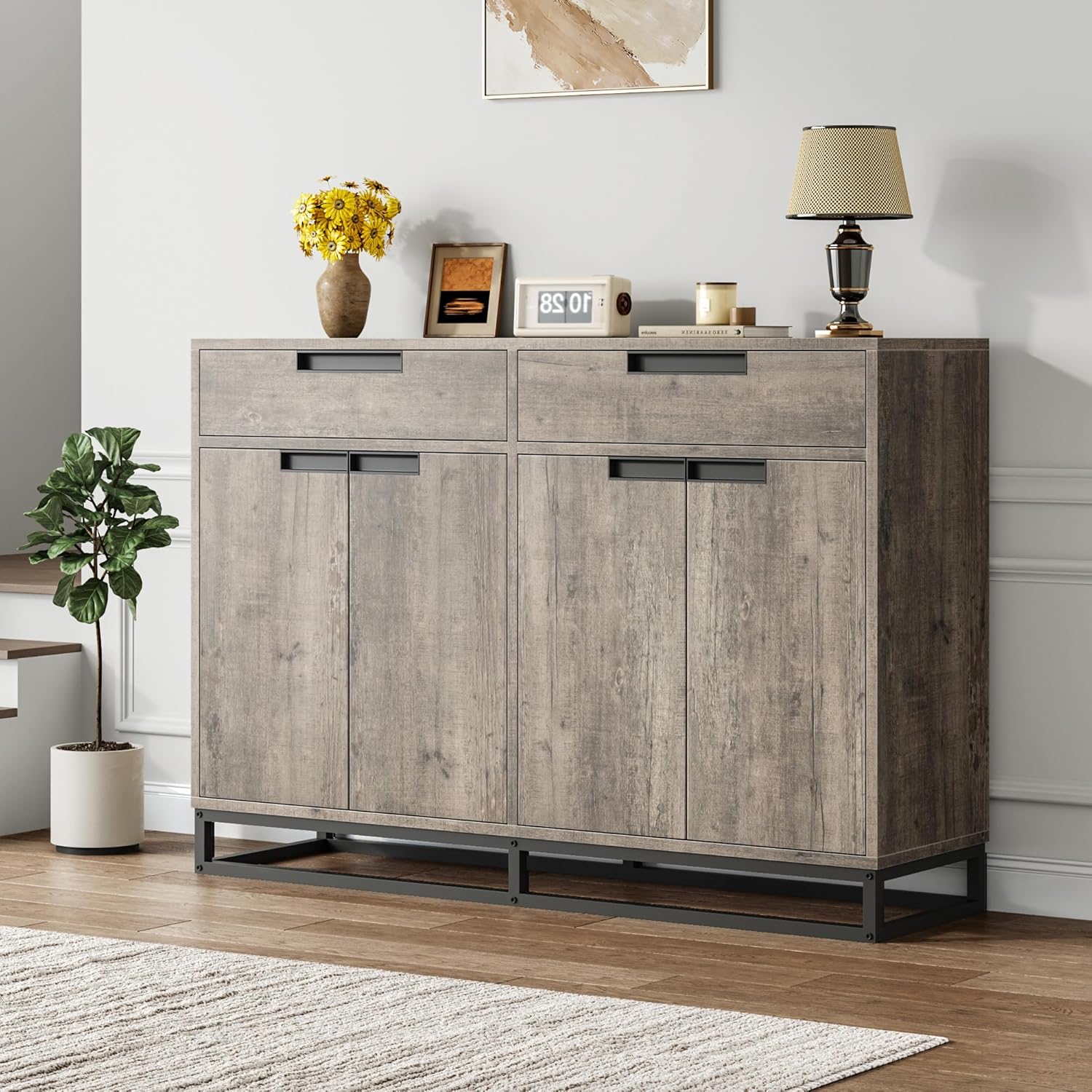 Garvee 55 Inch Gray Large Modern Buffet - 2 Drawers and 4 Doors ...