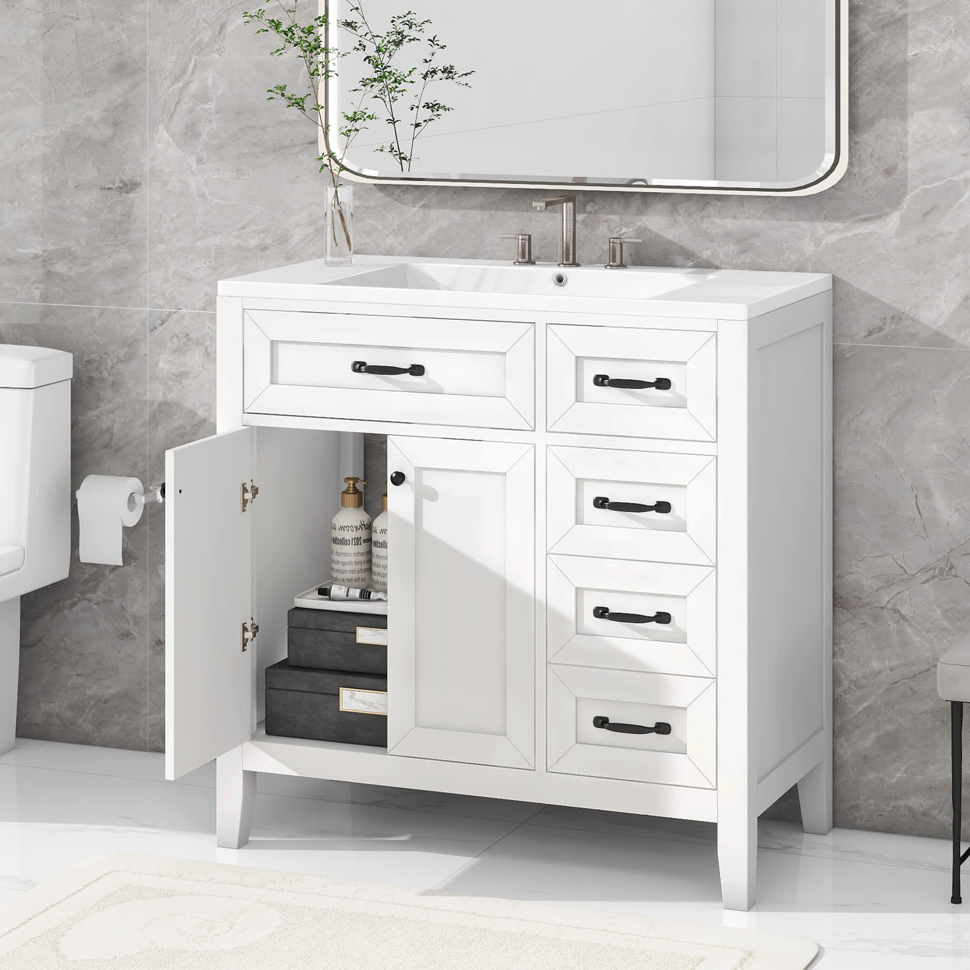 Misty Moon 36-Inch Bathroom Vanity with Sink Combo White Bathroom ...
