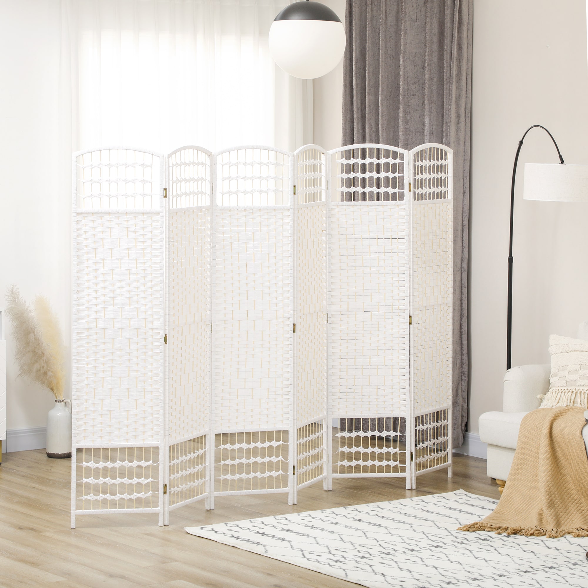 LUXEYARD White Panel Room Separation Screen 6 Panel Folding Portable ...