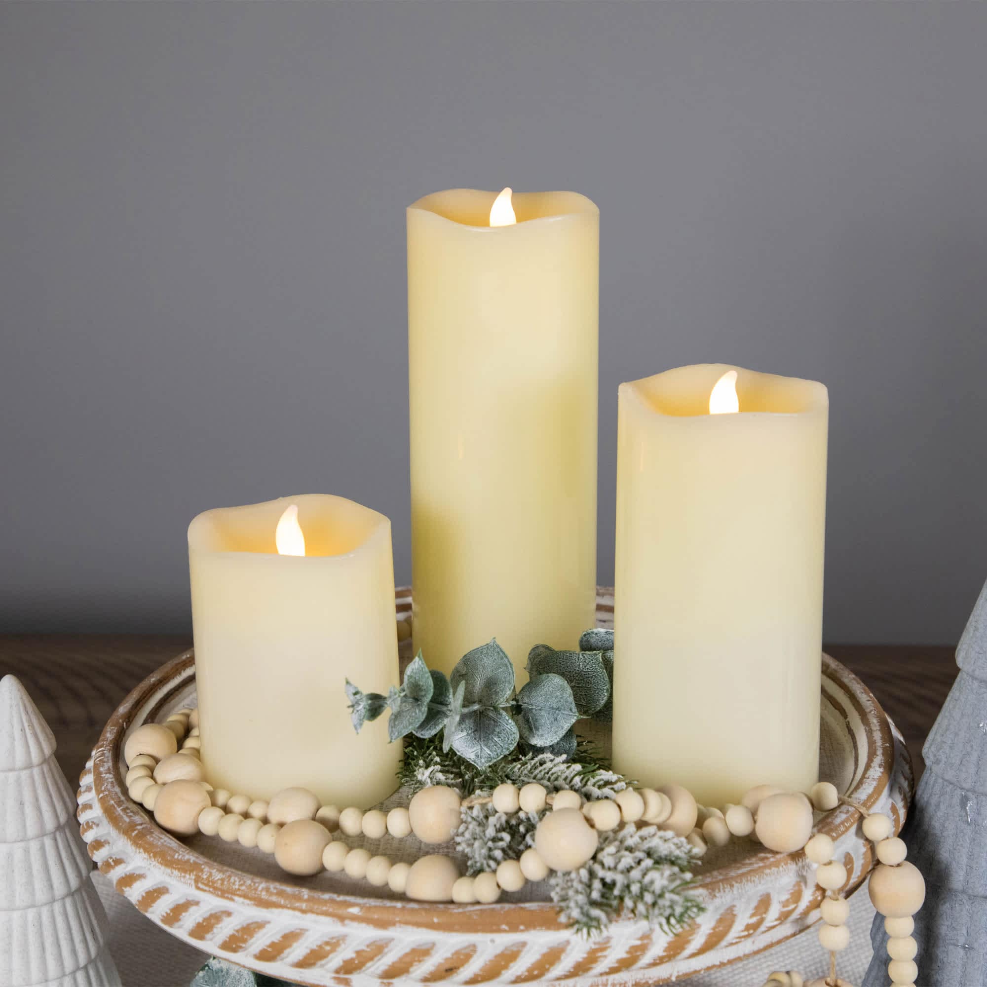 Northlight LED Flickering Flameless Wax Pillar Candles - 8 inch - Cream ...
