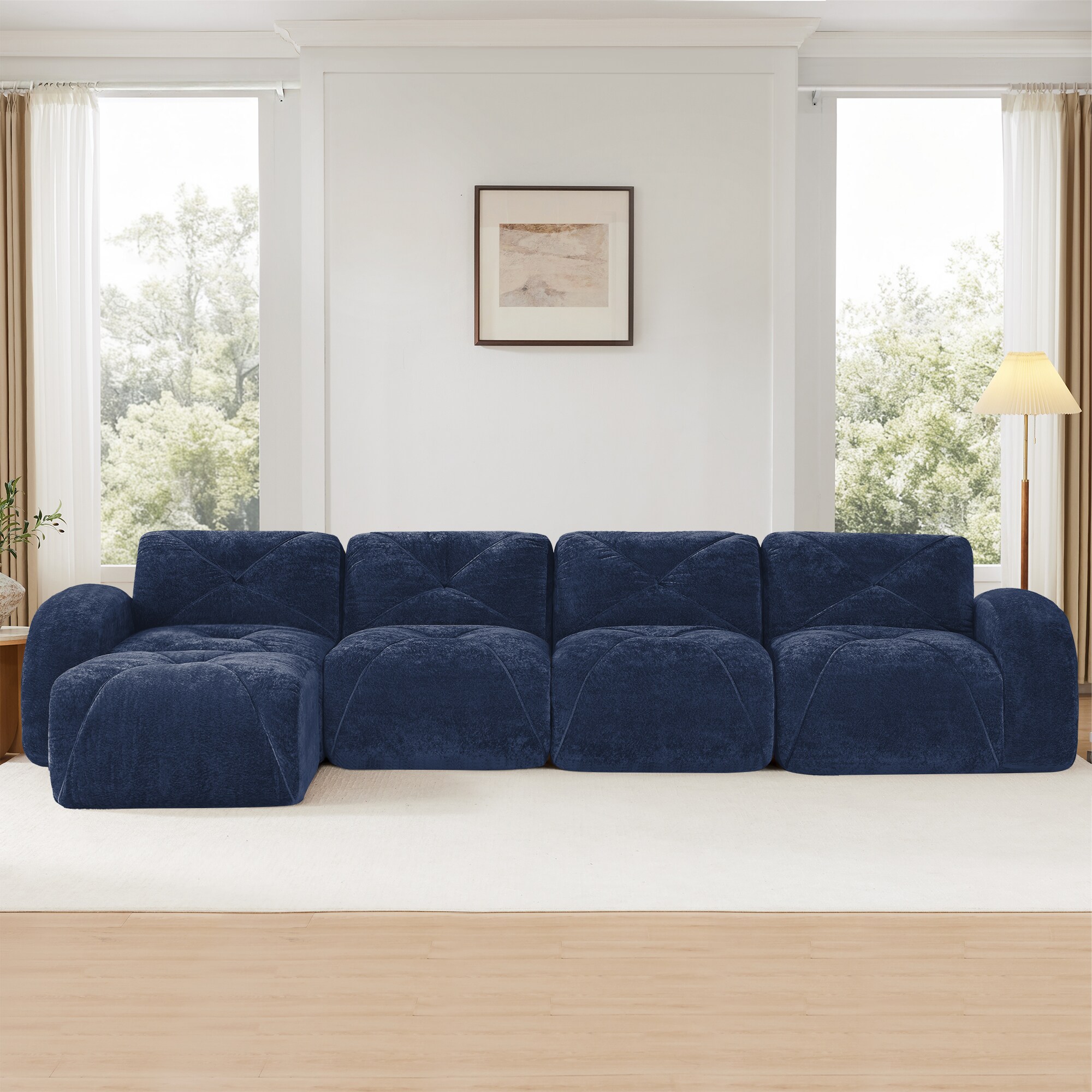 LOVMOR L Shaped Modular Convertible Velvet Ottoman Ottoman for Living ...