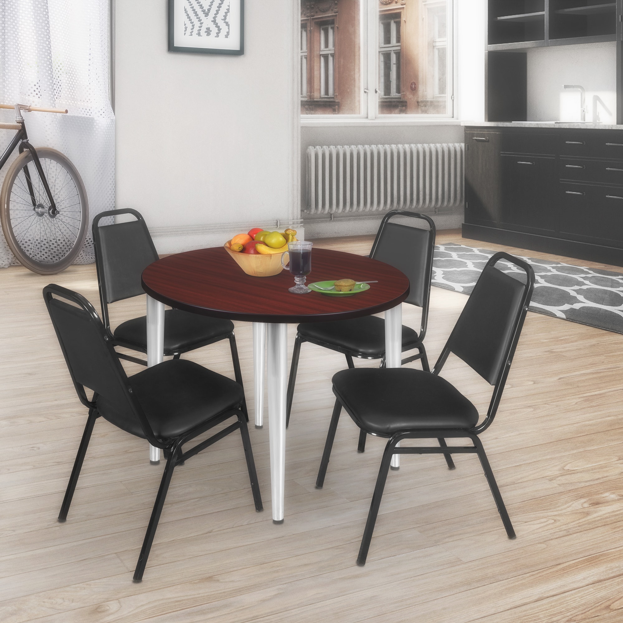 Regency Kahlo Round Table Chair Sets BlackChromeMahogany Contemporary ...