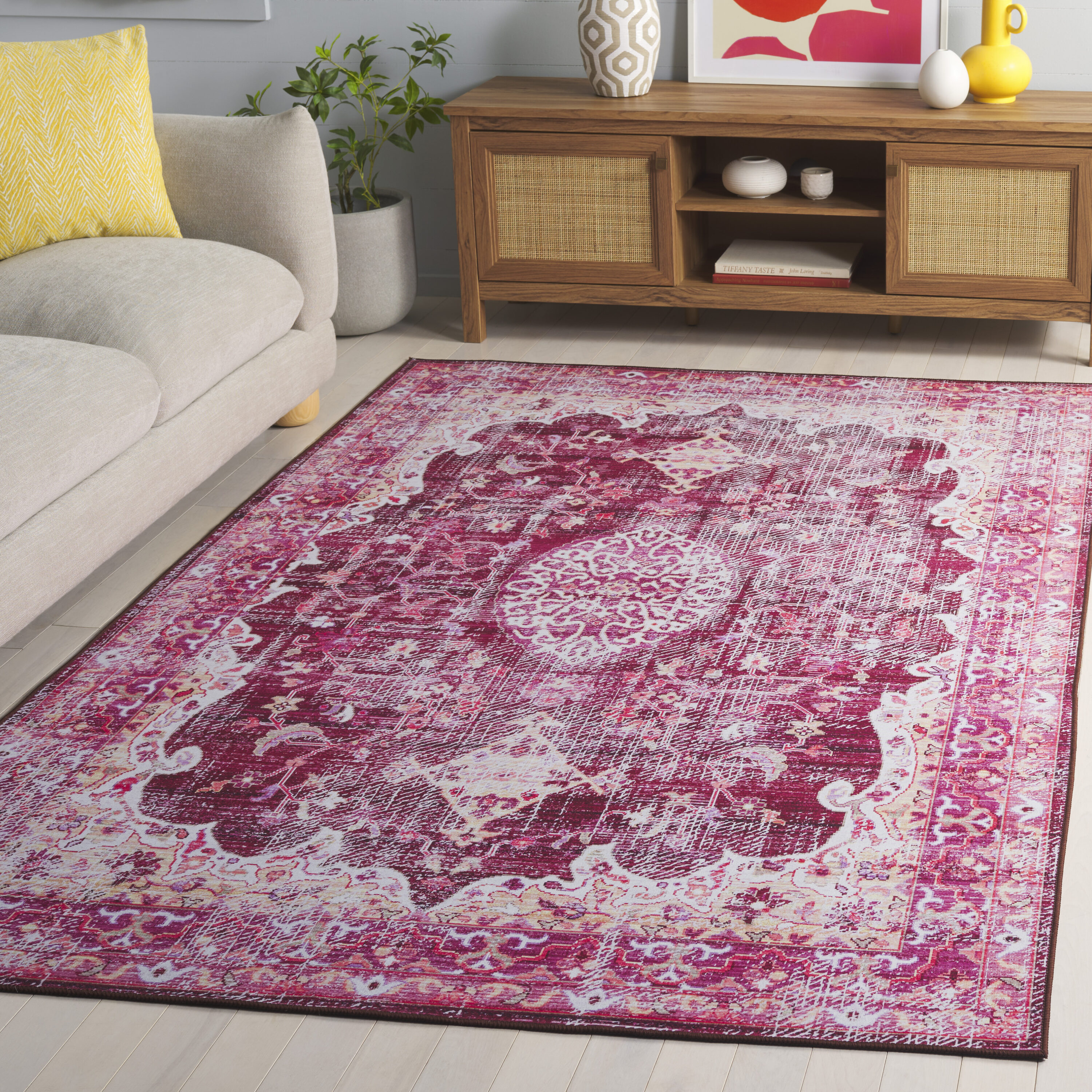 Safavieh Tucson 206Q Burgundy Pink Machine Washable/Slip Resistant 5ft ...