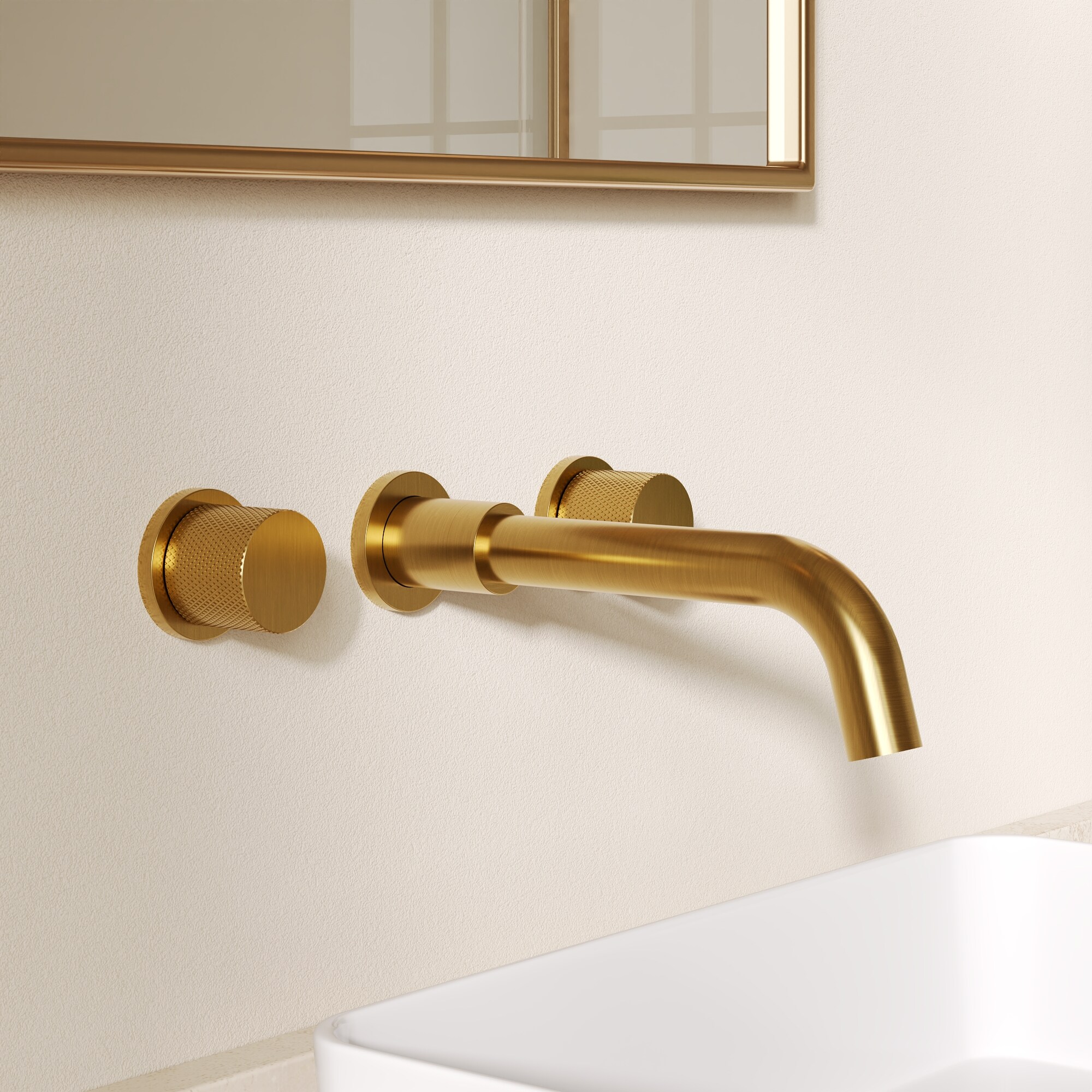 YAWWALK Brushed Gold Wall-Mounted Knob 2-Handle Low-Arc 360 degrees ...