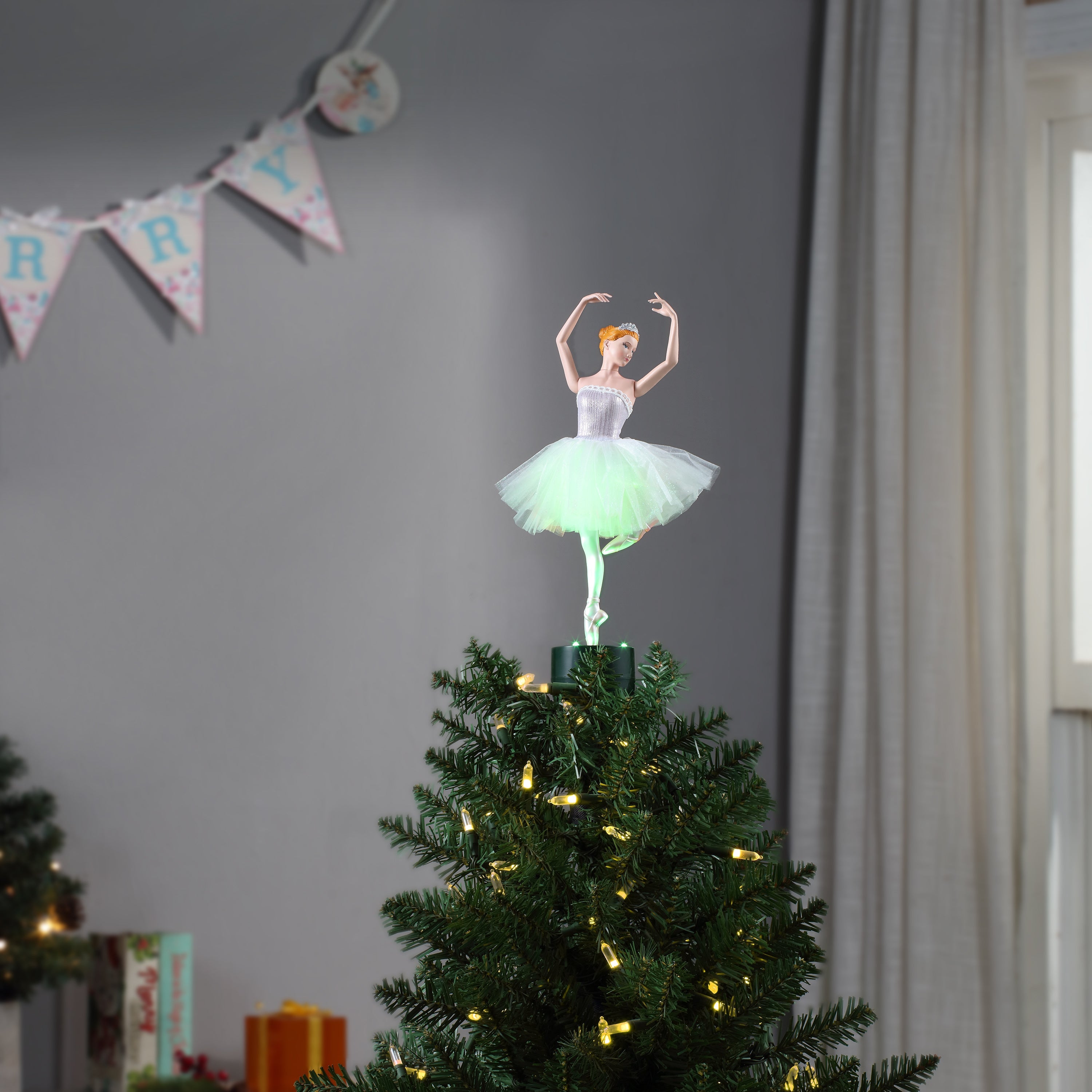 Mr. Christmas 12 in. Fiber-Optic Animated Tree Topper - Ballerina in ...