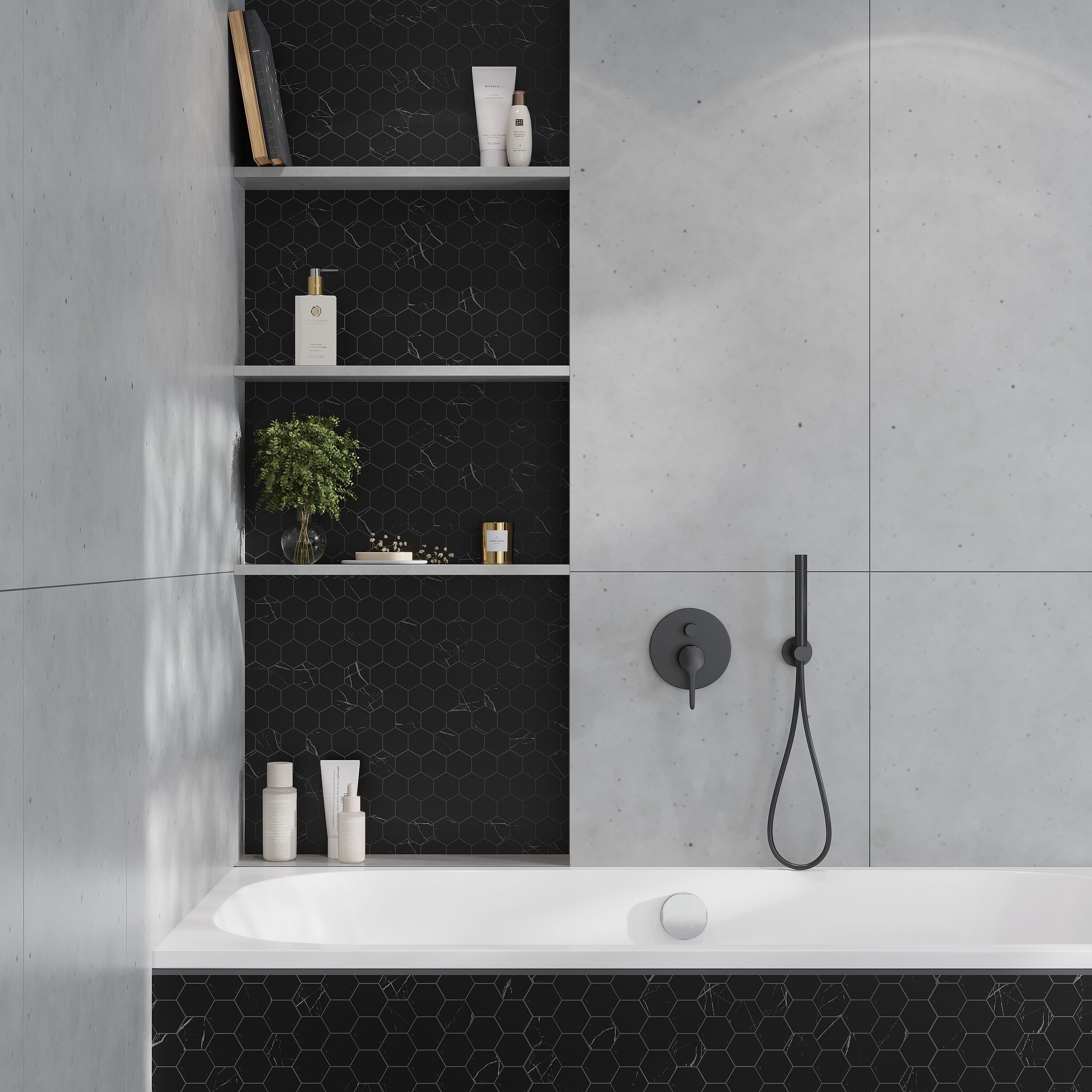Apollo Tile Sample - Noir Luxe Jet Black 4-in x 5-in Honed Stone look ...