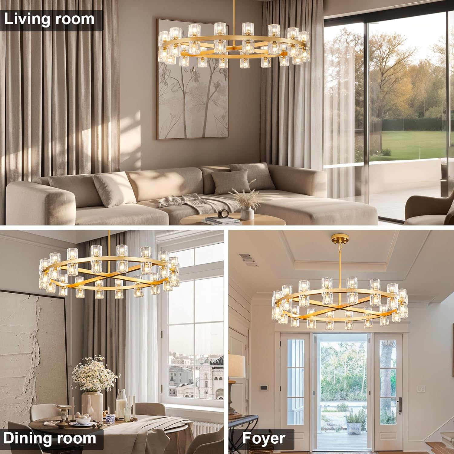 Kviflon 36 Light Dimmable Round Crystal Cup Style Chandelier with ...