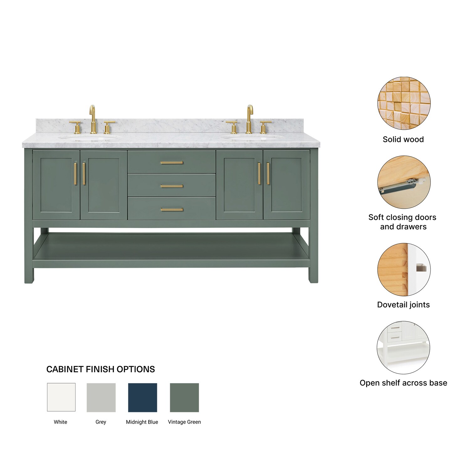ARIEL Magnolia 72-in Vintage Green Undermount Double Sink Bathroom ...