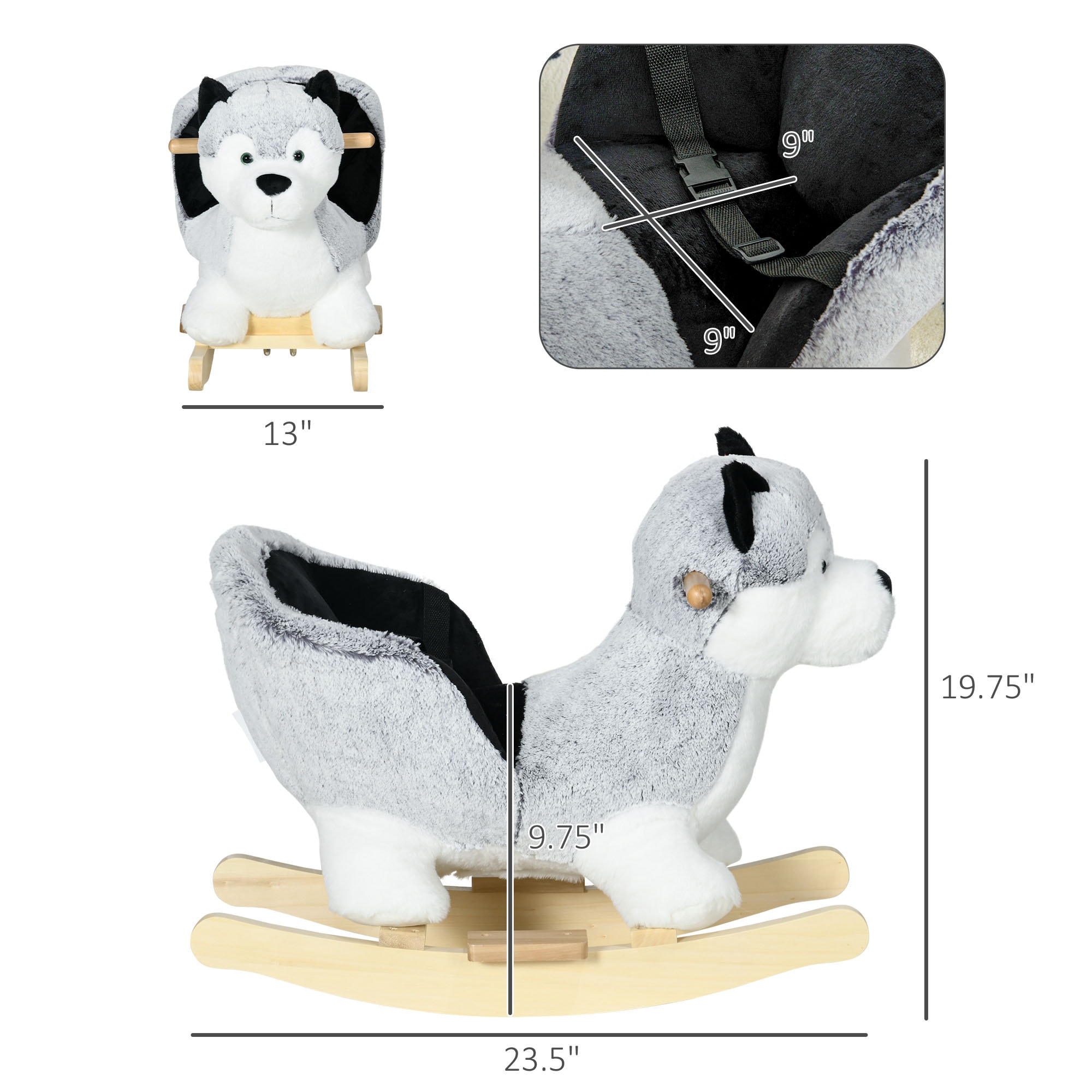 Qaba Wooden Rocking Horse Husky Themed Rocking Animal for Baby Animal ...