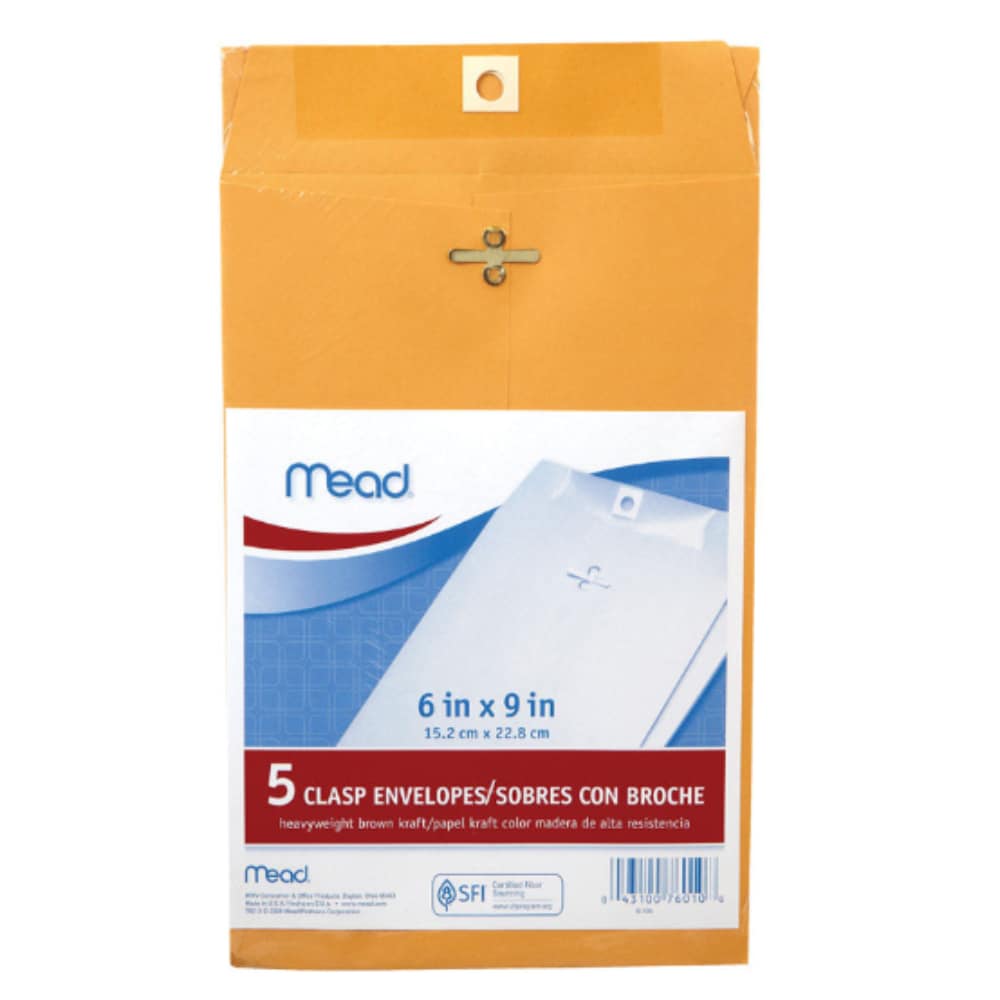 Mead A10 Kraft Clasp Envelopes 6 in x 9 in Brown 60 packs in the ...