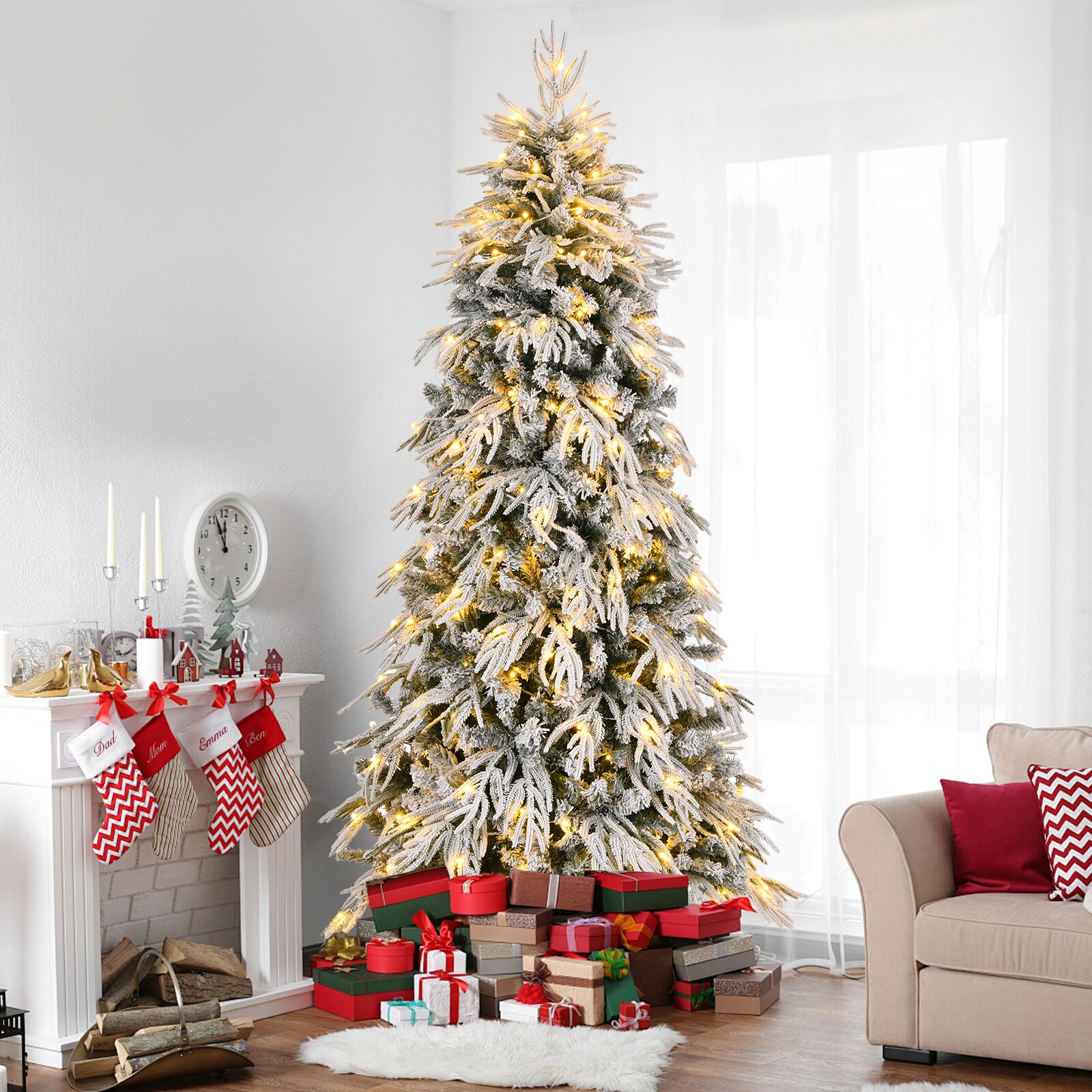 Tatayosi YXJ 7ft Slim Flocked Christmas Tree Pre-lit w/ 767 Premium ...