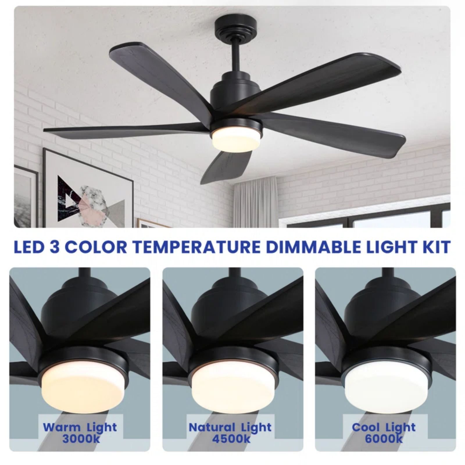 Sofucor Ceiling fan 52 Black Color-changing Indoor/Outdoor Smart ...