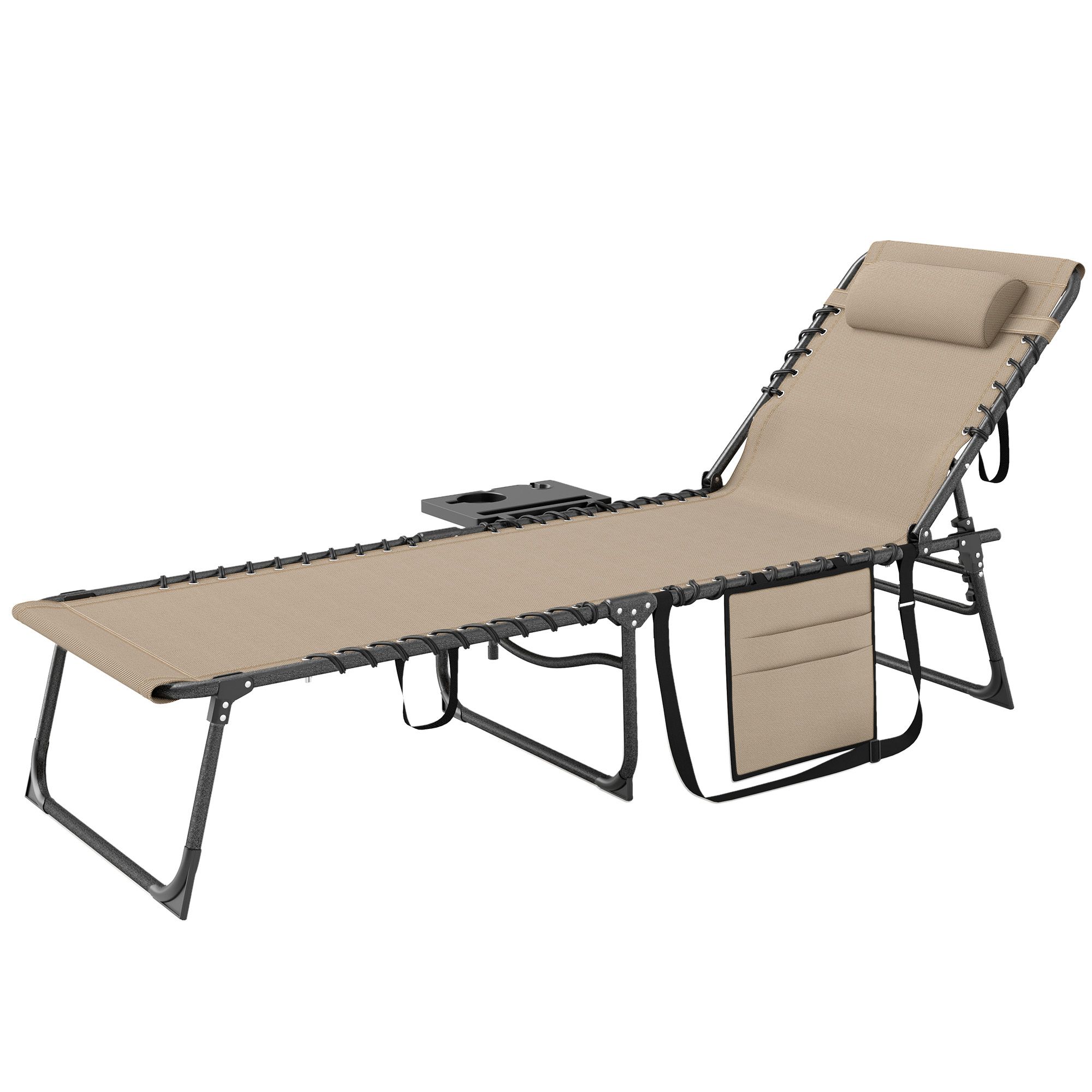 JUSHUA Folding Outdoor Chaise Lounge Chair for Sunbathing with 5 Level ...