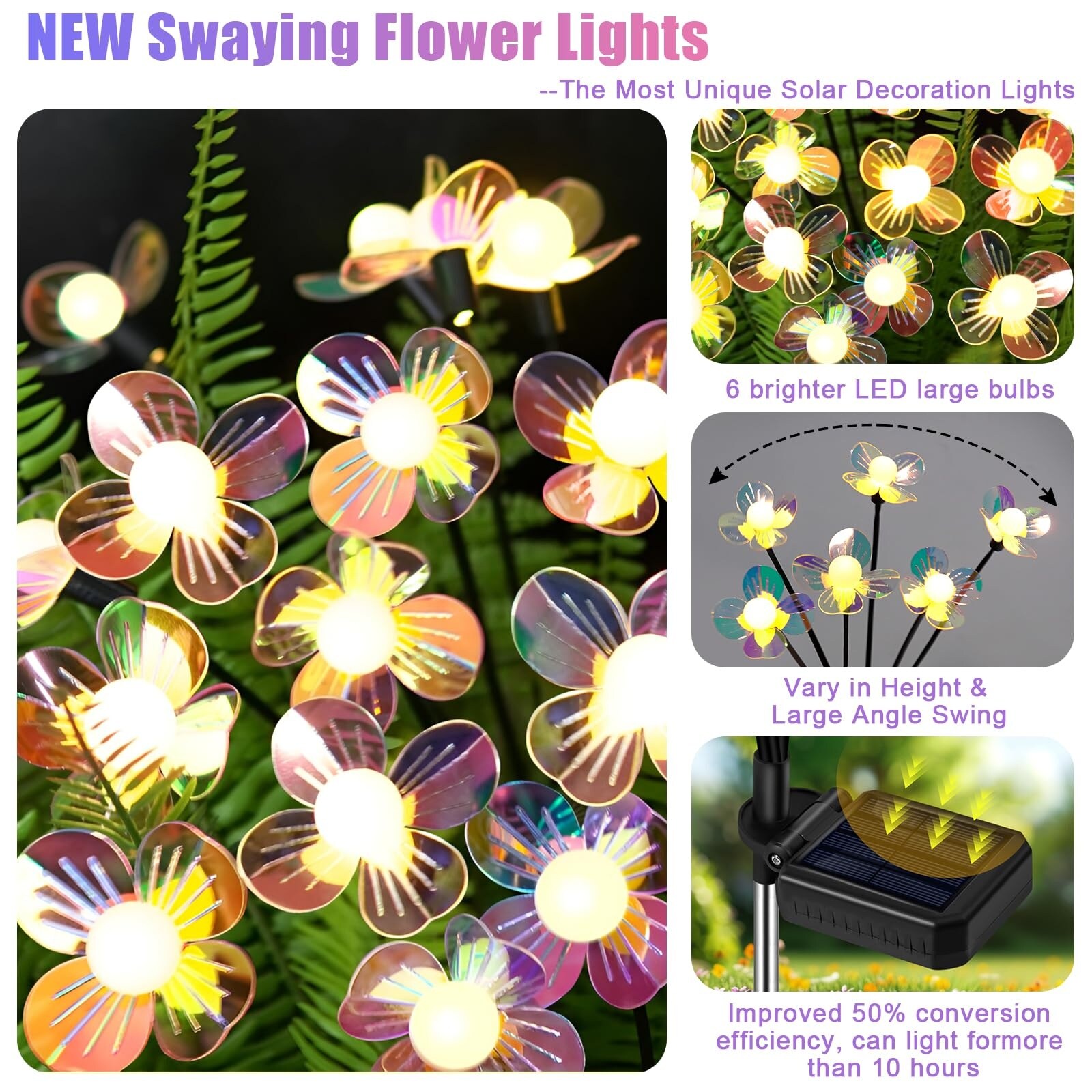 Lukvuzo Solar Garden Lights Outdoor 4 pack Firefly Effect Iridescent ...