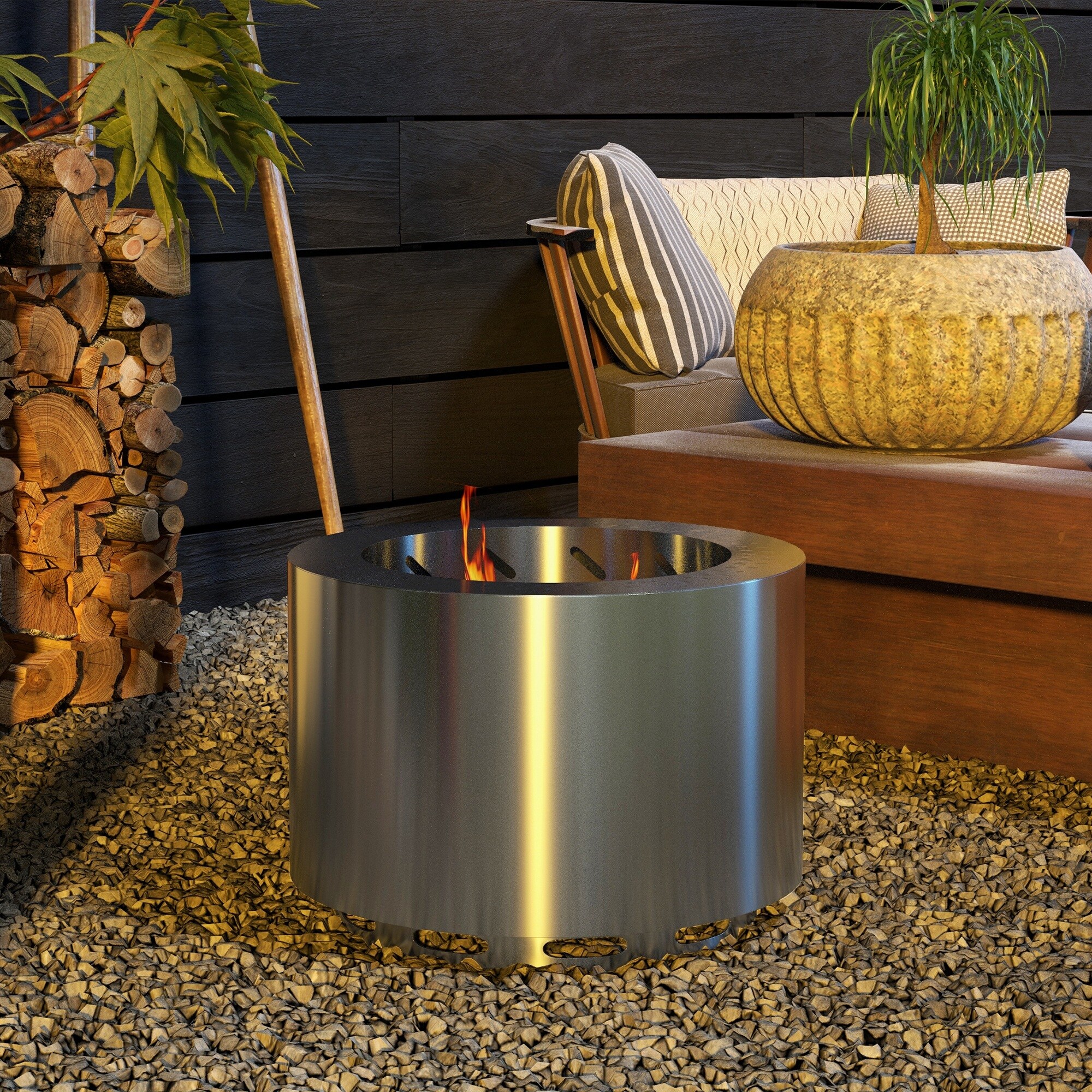 Outsunny Smokeless Fire Pit 19in Portable Wood Burning Firepit with ...