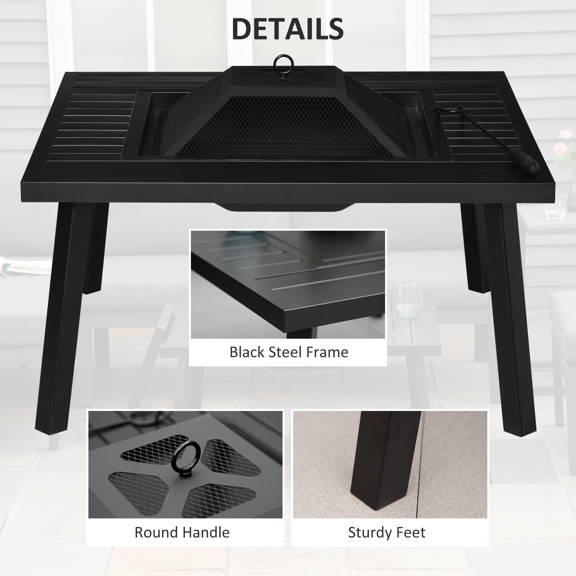 Outsunny 34in Fire Pit with Grill Metal Outdoor Wood Burning Firepit ...
