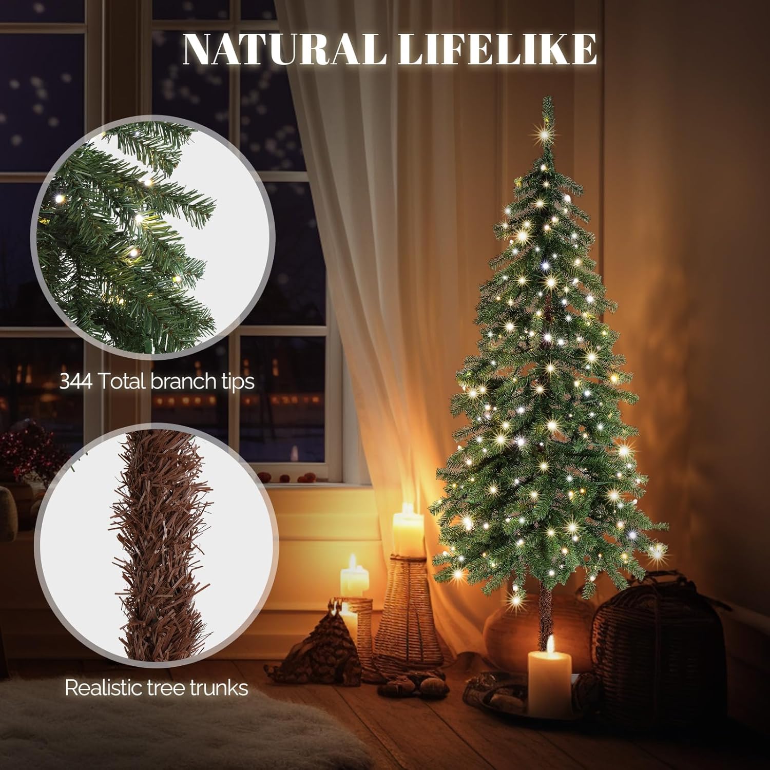 VINGLI 6ft Pre lit Artificial Christmas Tree with Warm White LED Light ...