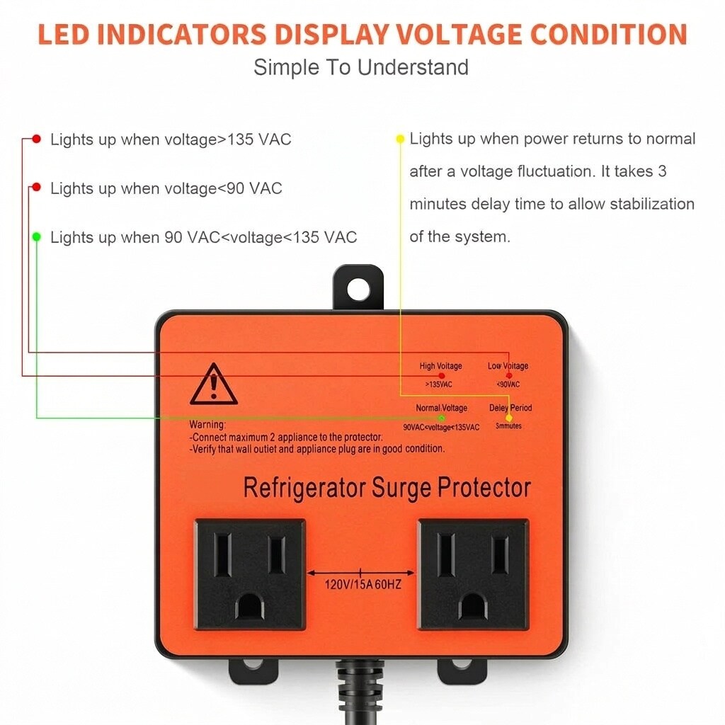 Oyezvary Double Outlet Refrigerator Surge Protector for Home Appliances ...