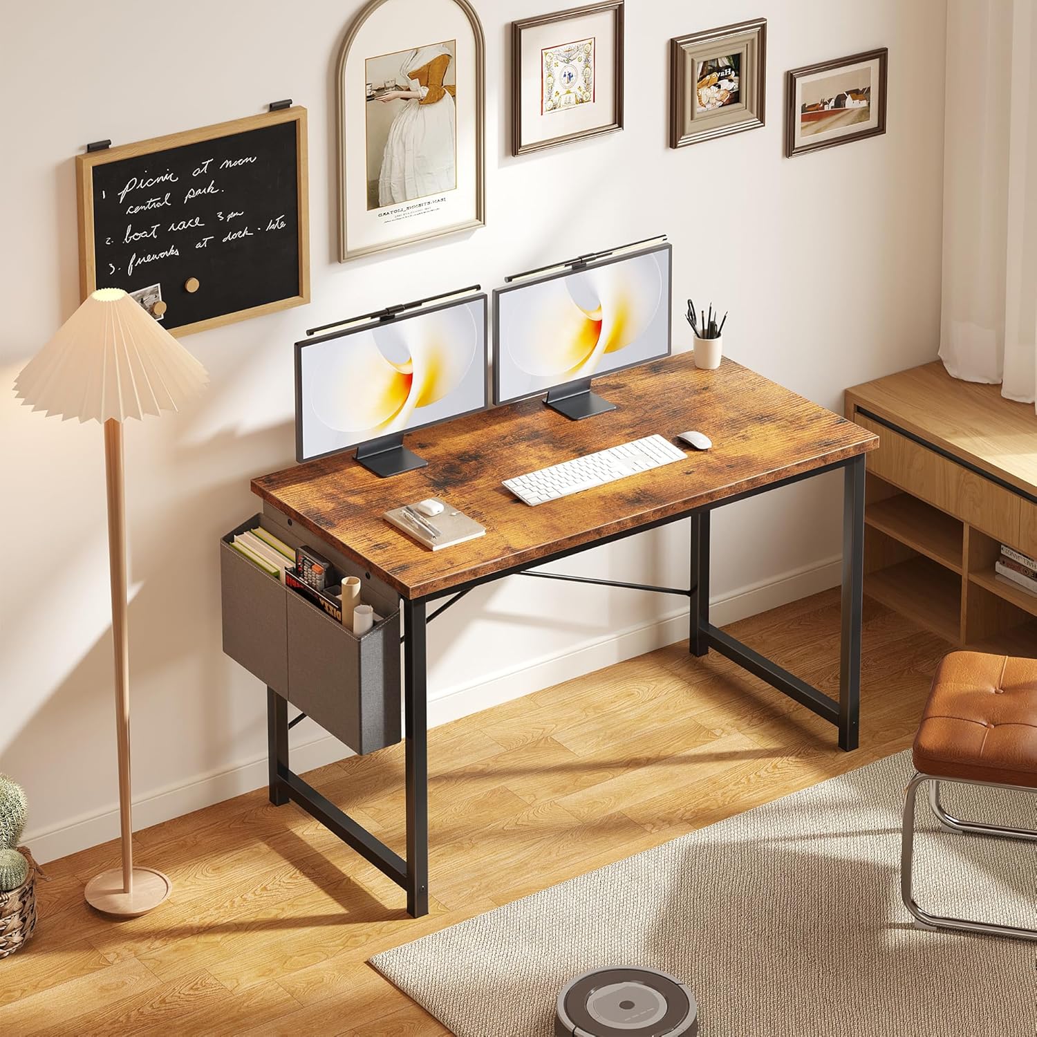 OOU 47 Inch Computer Desk with Fabric Storage Bag Sturdy Steel Frame ...