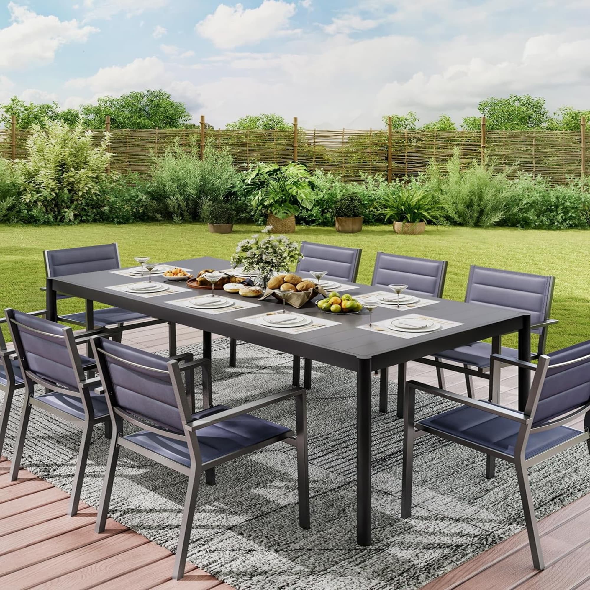 Garvee Aluminum Outdoor Metal Table for 6-8 Person 74 x 36 Inch ...