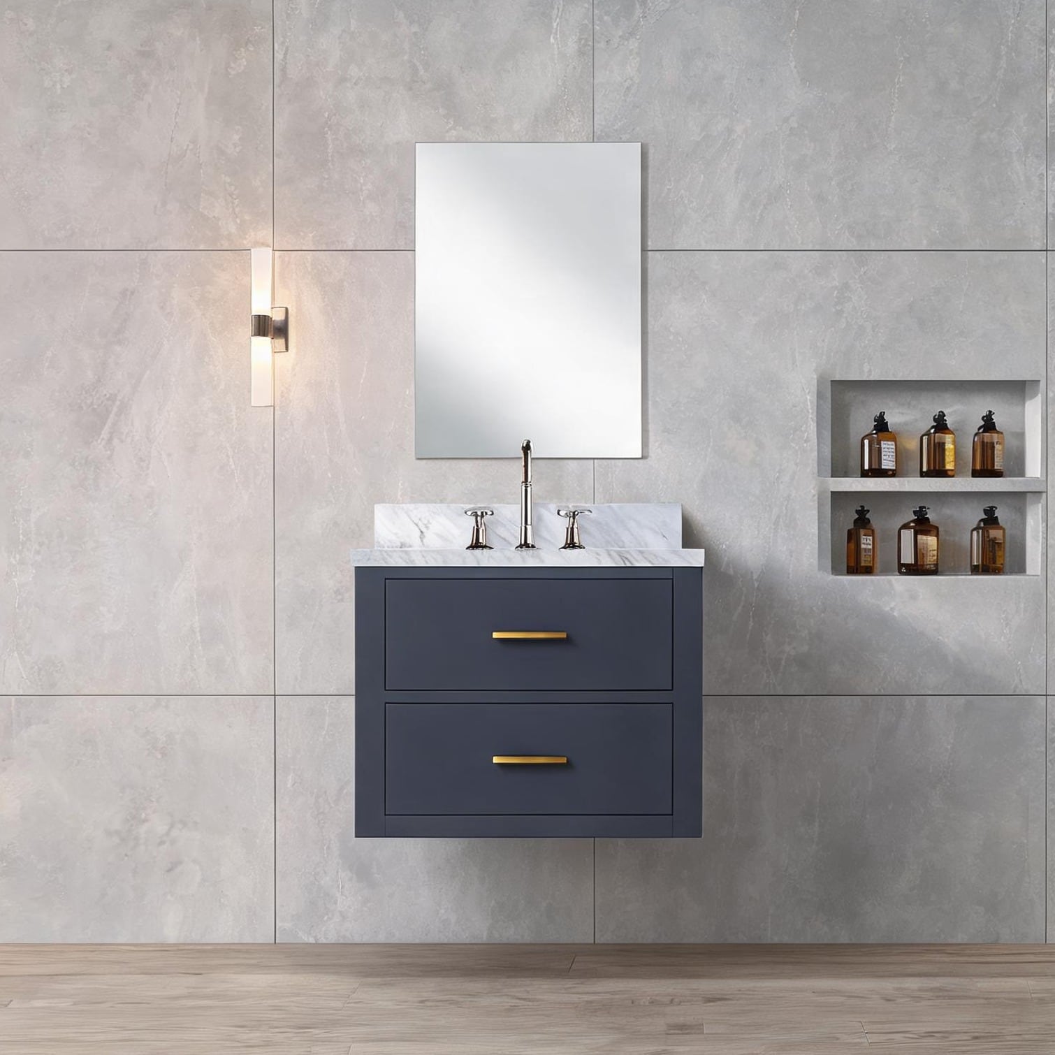 SunJet Soft blue wood bathroom vanity with integral sink single basin ...