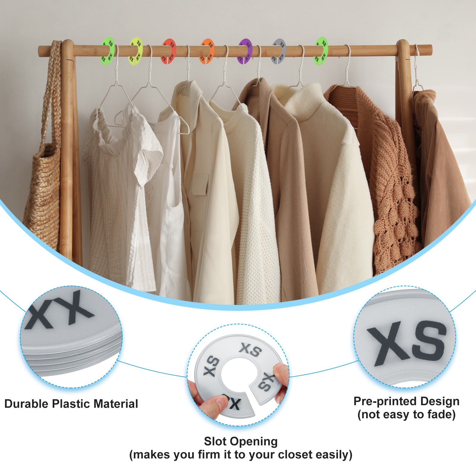 PATIKIL Clothes Dividers for Hanging Clothes 40pcs 8 Sizes Round Pre ...
