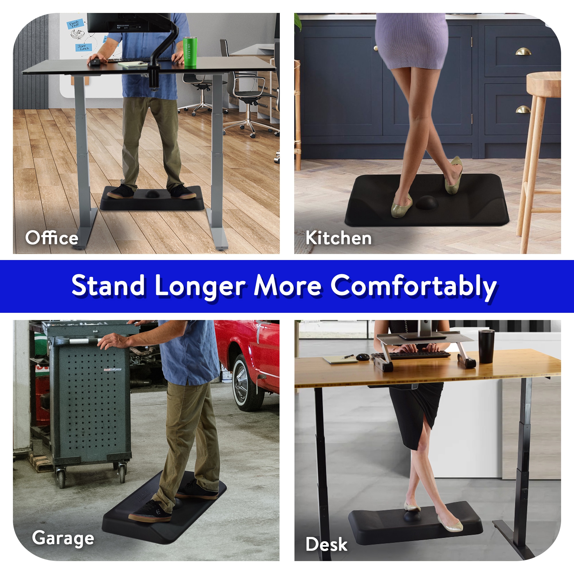 Uncaged Ergonomics 2 ft x 3 ft Black Polyurethane Foam Rectangular Indoor or Outdoor Decorative Anti fatigue Mat ASM B at Lowes