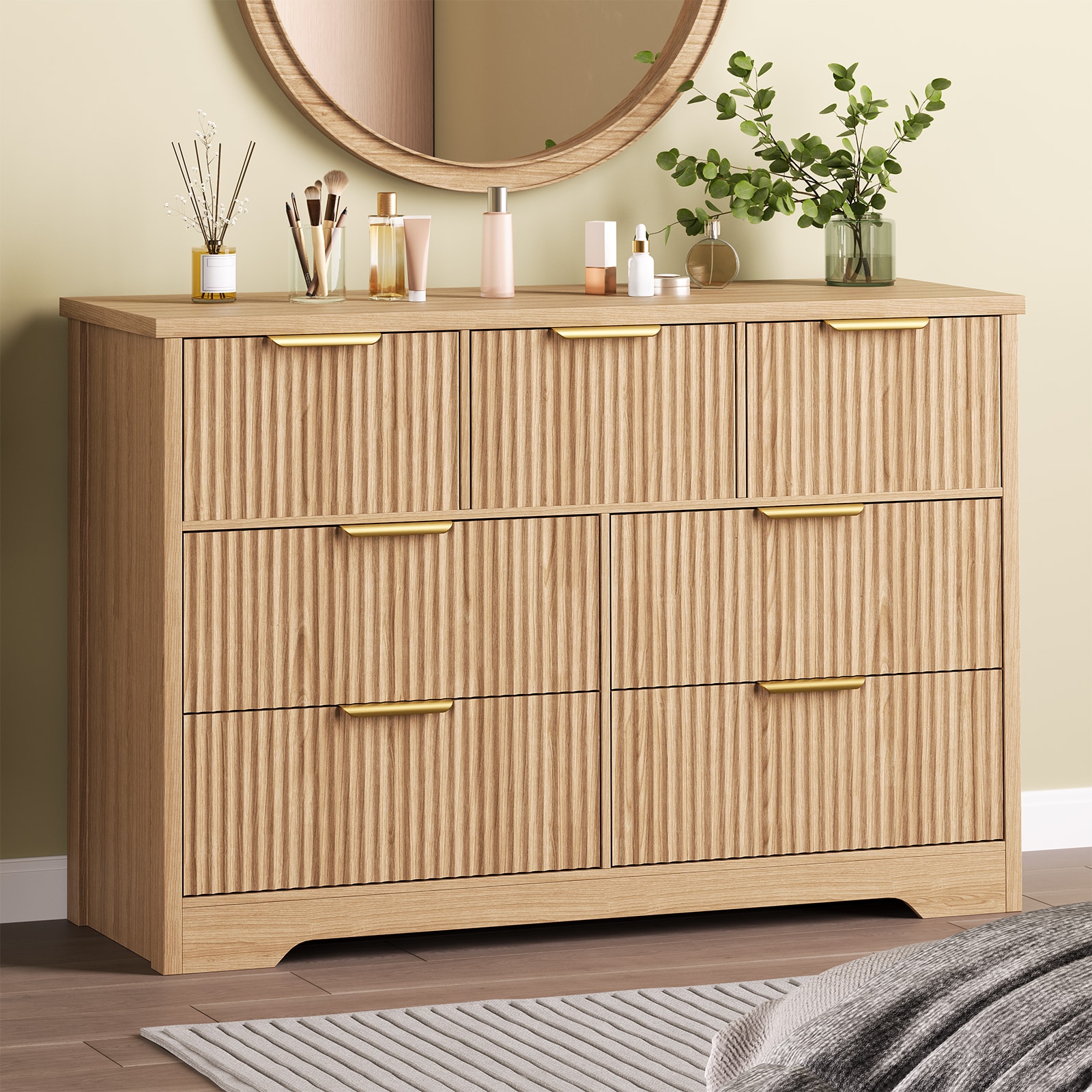 Garvee Modern Fluted 7 Drawer Dresser for Bedroom - Wide Wood Storage ...