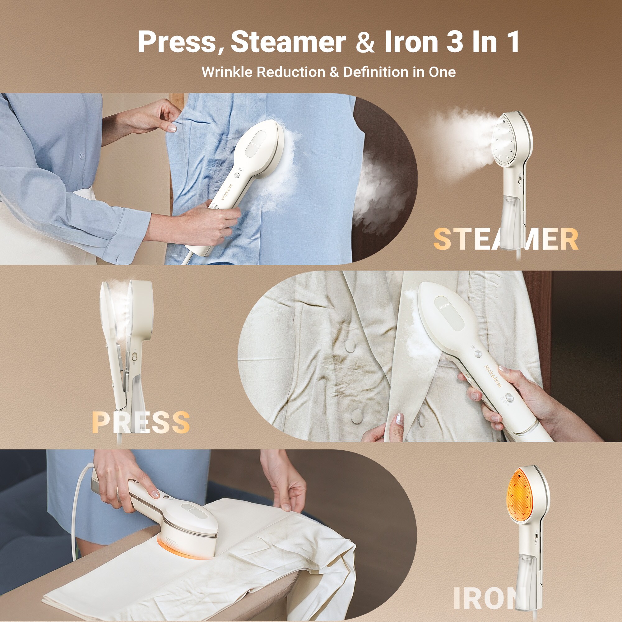 oneisall Jack and Rose 3 in 1 Handheld Garment Steamer Global Voltage ...