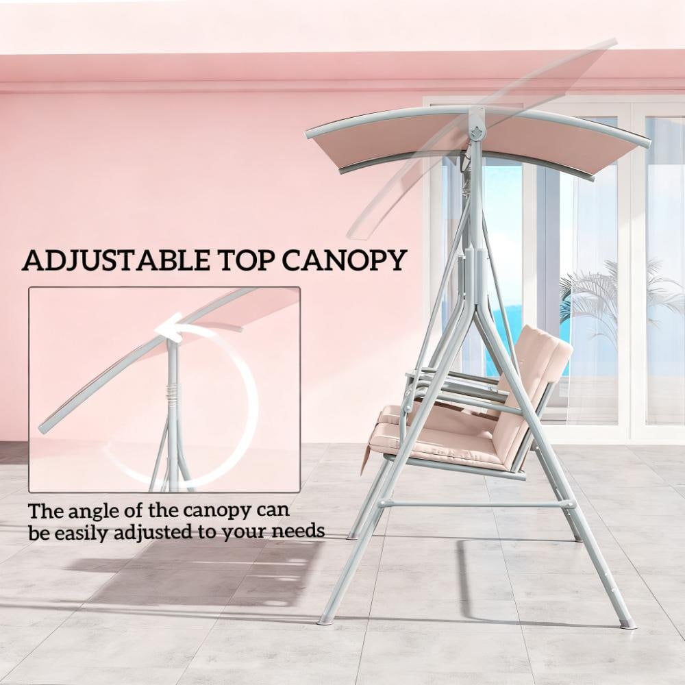 AAZJ Patio Swing Chair Beige Steel Frame Hanging Rocking Chair with Off ...