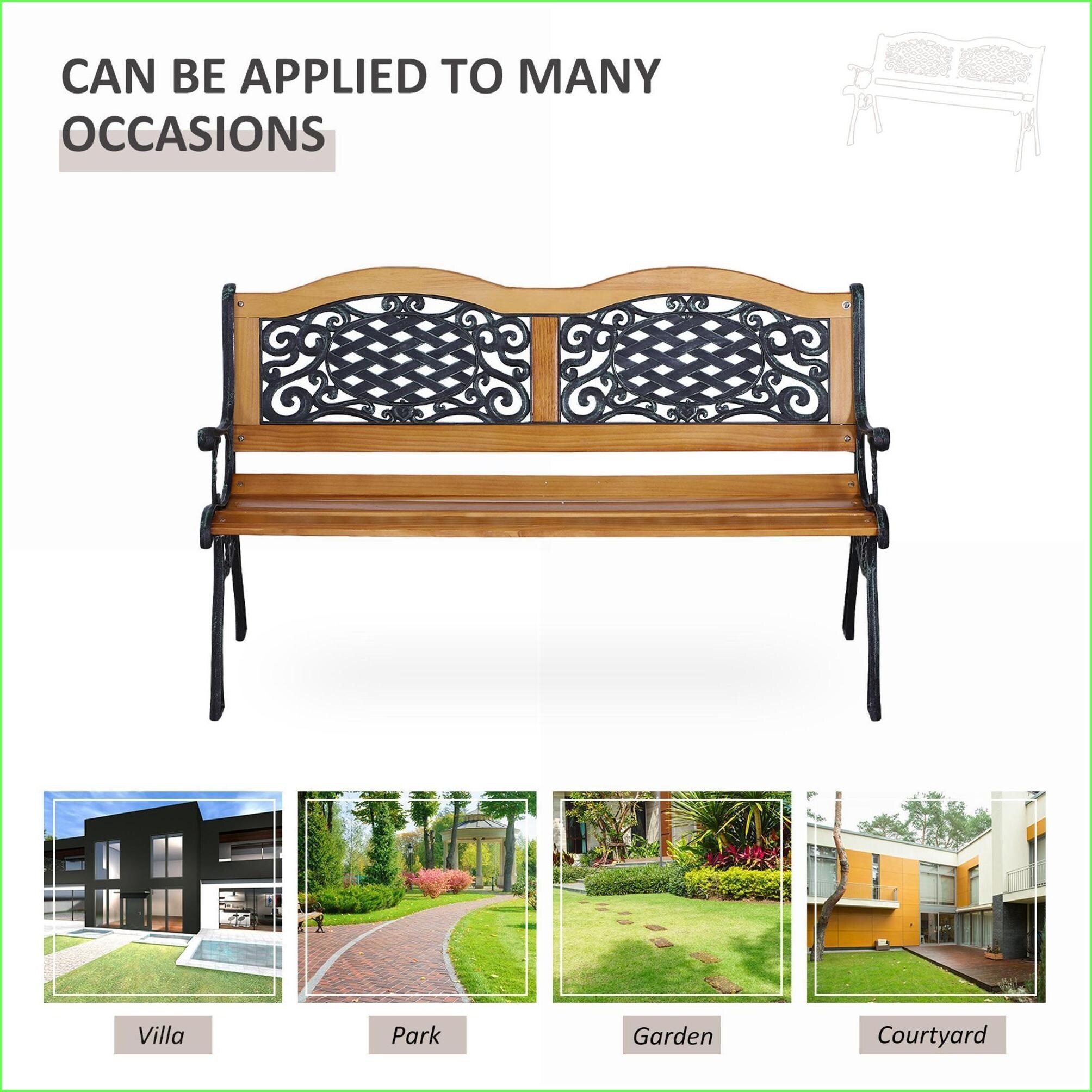 Watnature Outdoor Patio Bench 50 Antique Pine Wood Metal Frame for ...